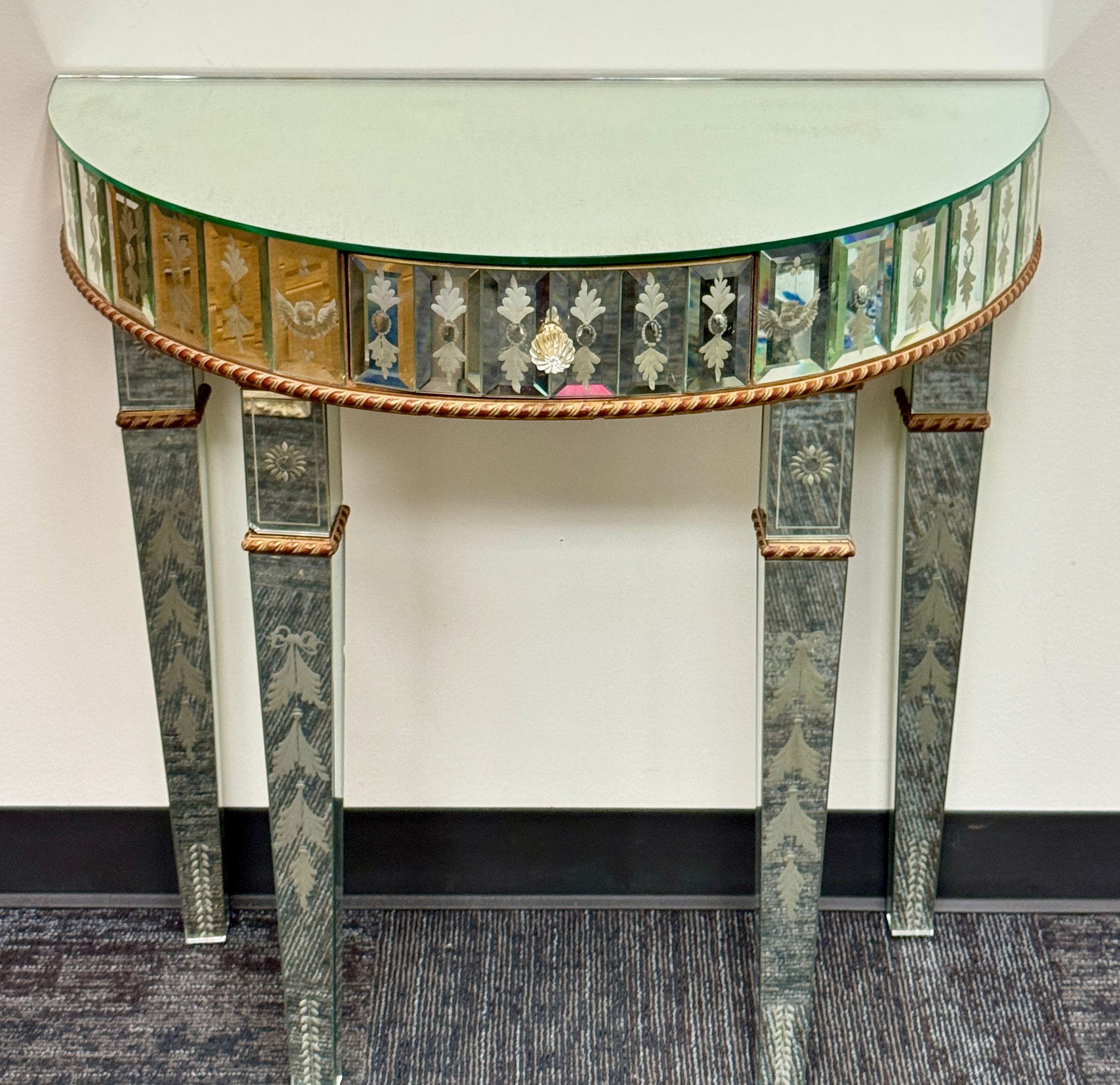 Venetian Glass Mirrored Half Moon Mirrored Vanity-read Description ...