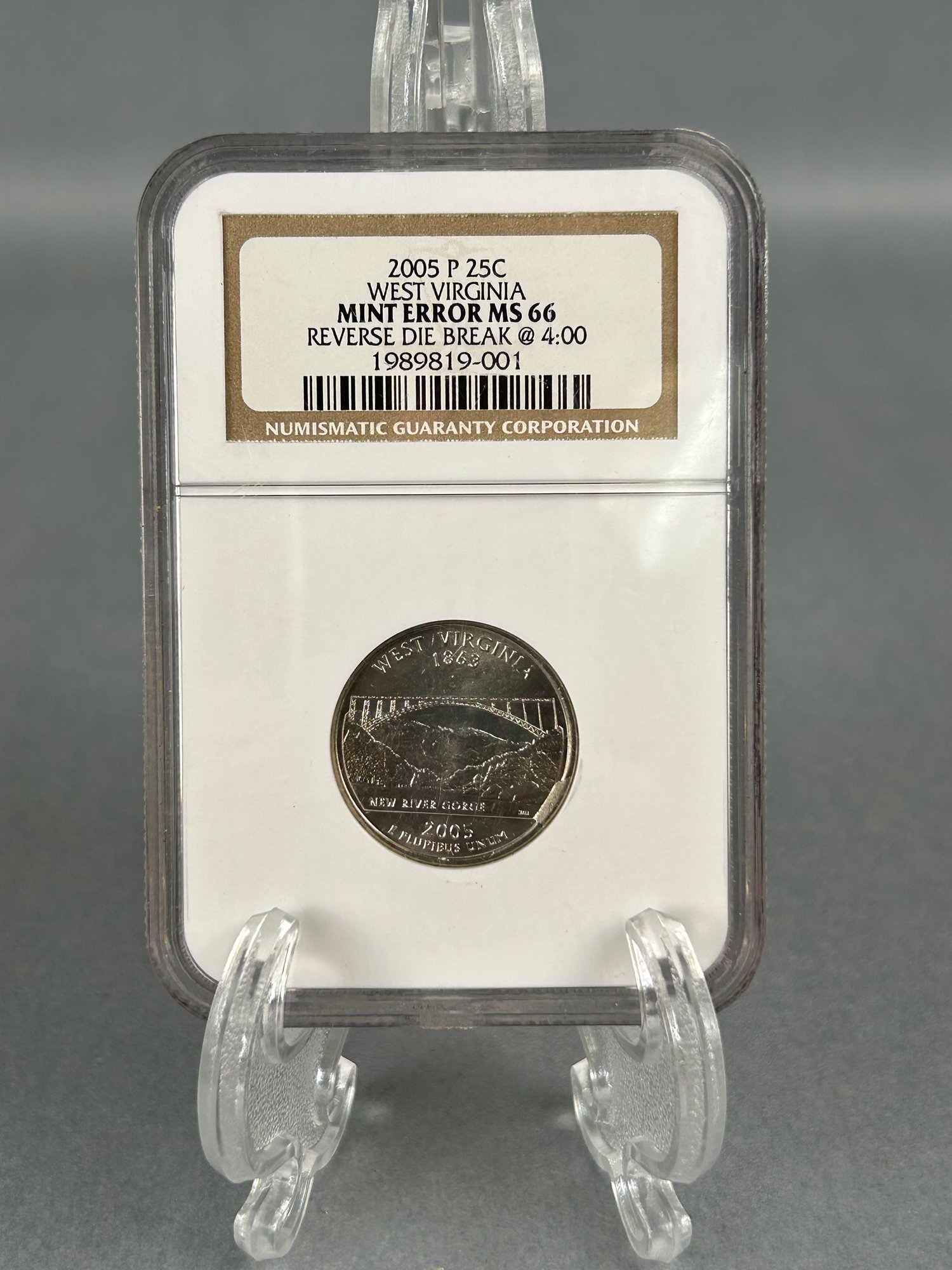 2005 P 25C WEST VIRGINIA MINT ERROR MS 66 REVERSE DIE BREAK #68236 ...