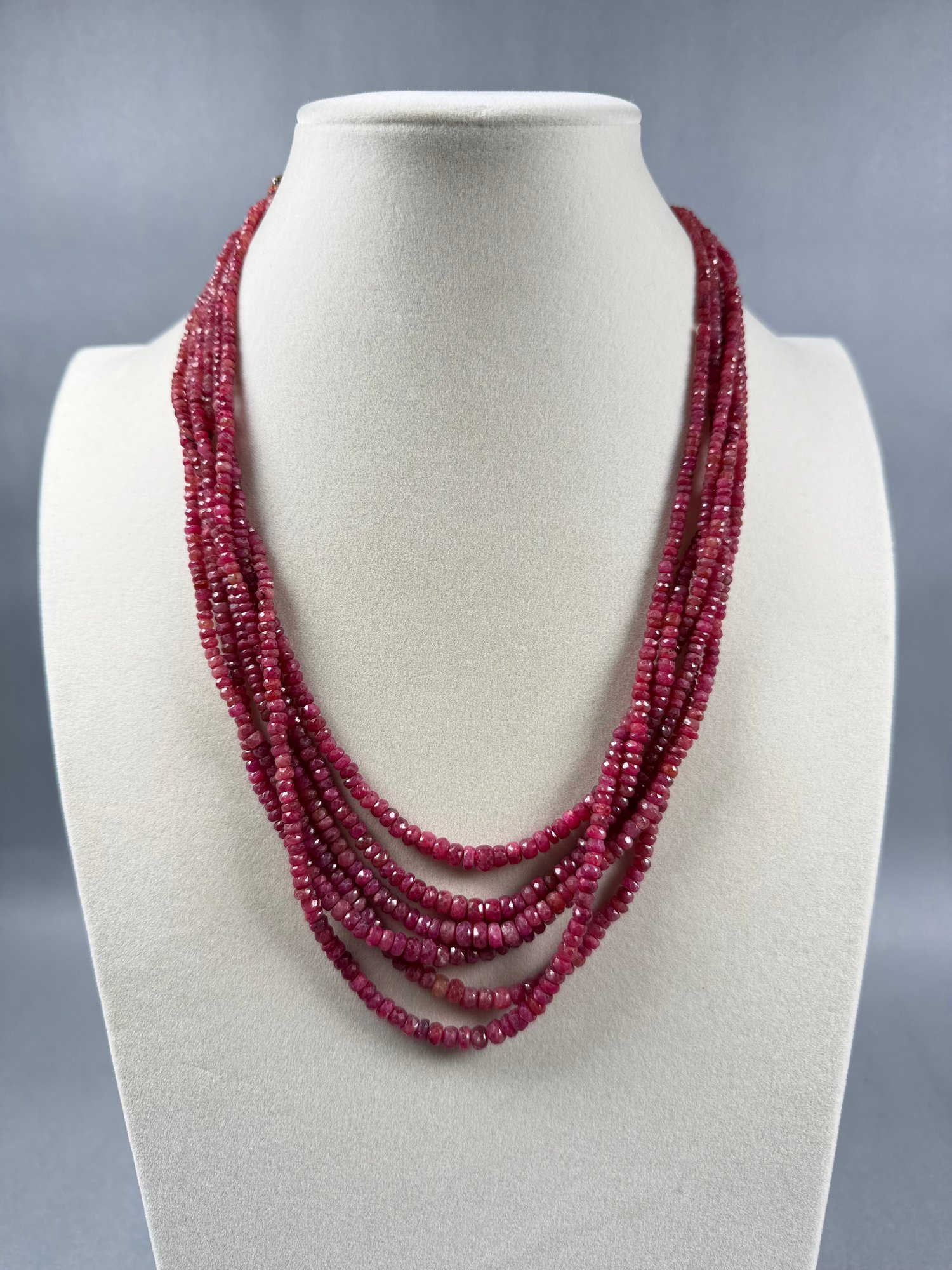 Faceted Natural Red Ruby Beaded 6 Strand Necklace #92605 | Auctionninja.com