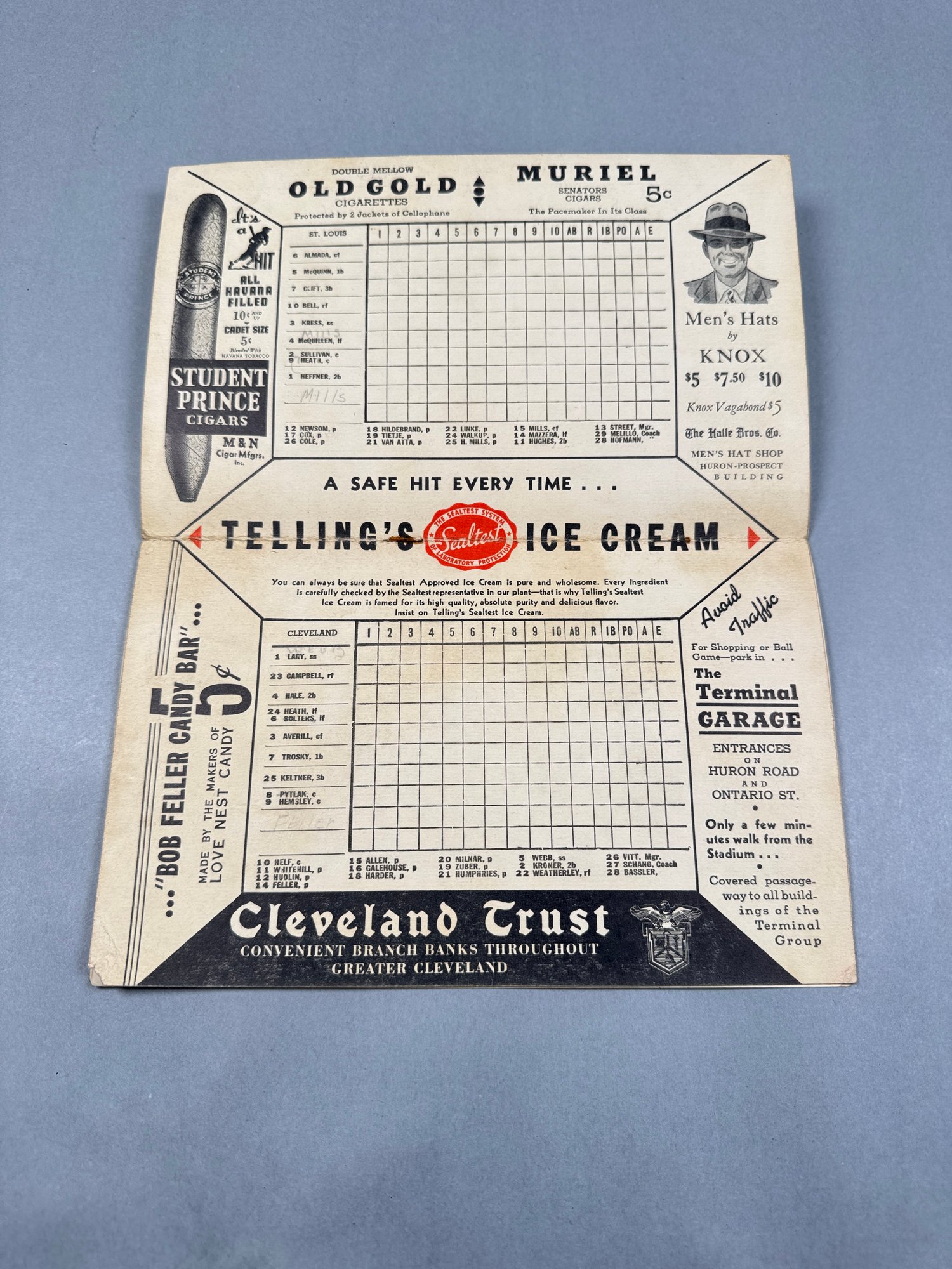 1938 Cleveland Indians Score Card #67986 | Auctionninja.com