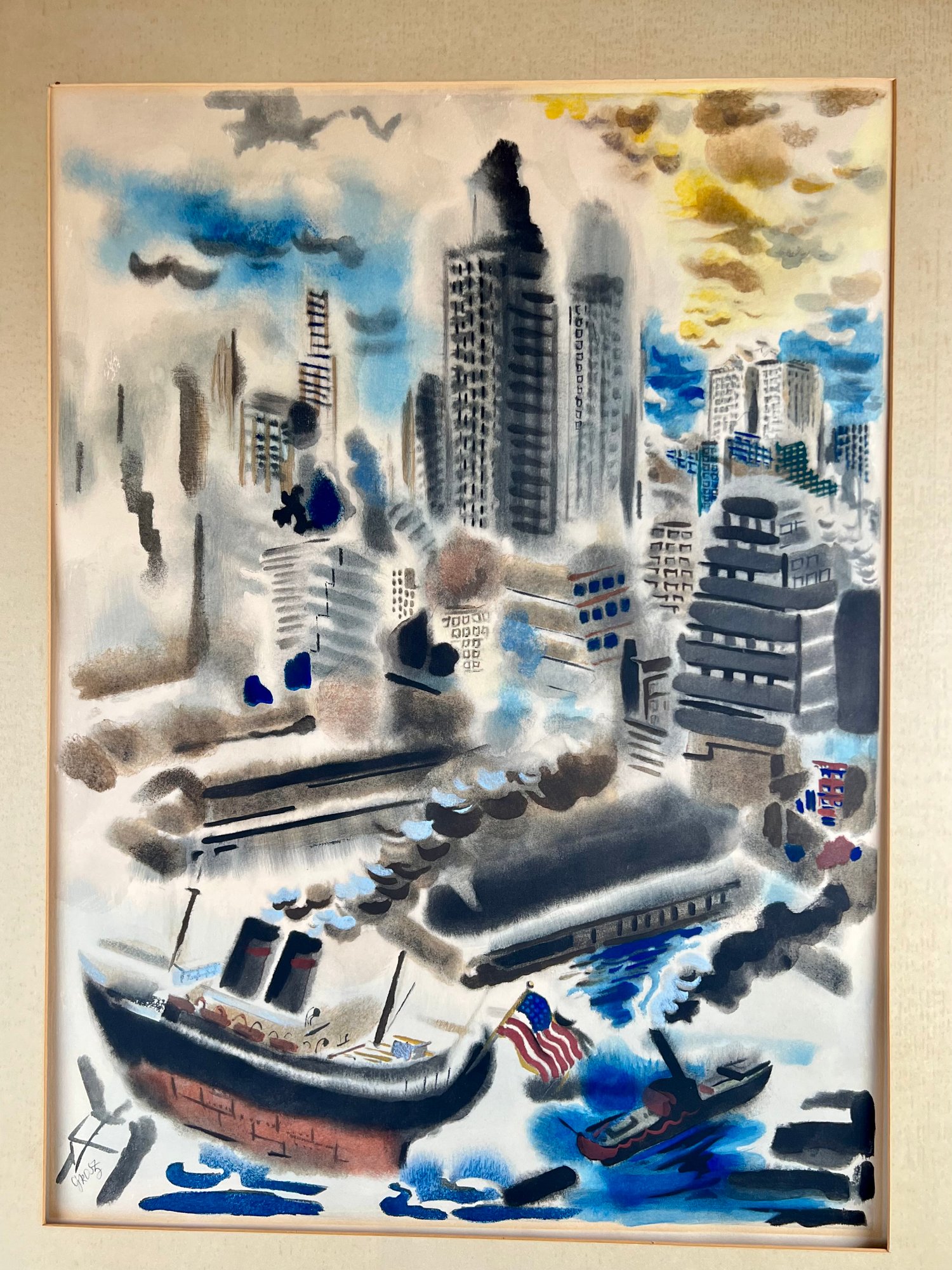 George Grosz New York Harbor Lithograph #49510 | Auctionninja.com