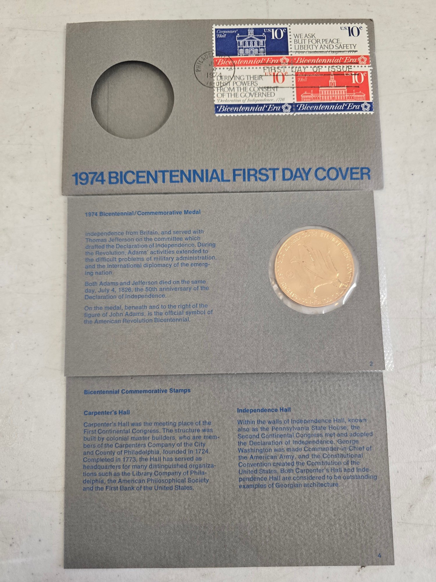 1974 Bicentennial First Day Cover Commemorative Medal #5212 ...