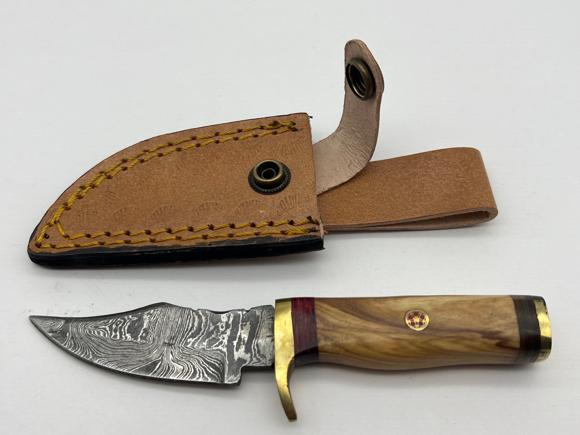 New Damascus 6 Inch Fixed Blade Knife W/ Leather Sheath #14286 ...