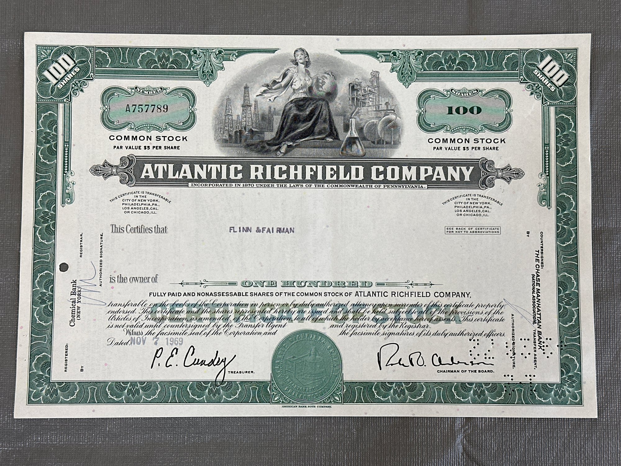 Atlantic Richfield Company Vintage Stock Certificate #2818 ...