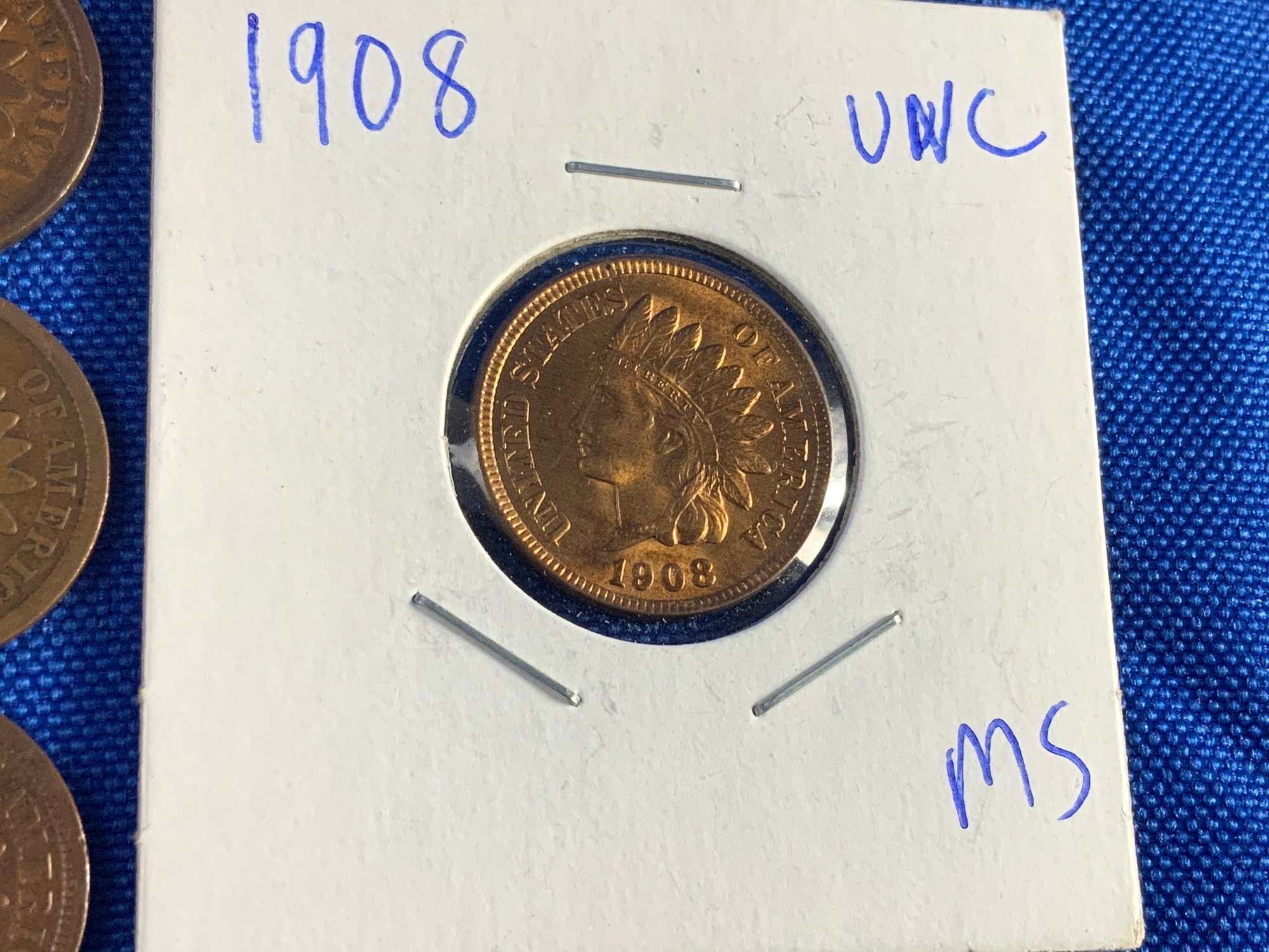 Indian Penny Collection Including 1908 Unc, 2-large Cents And Shield ...