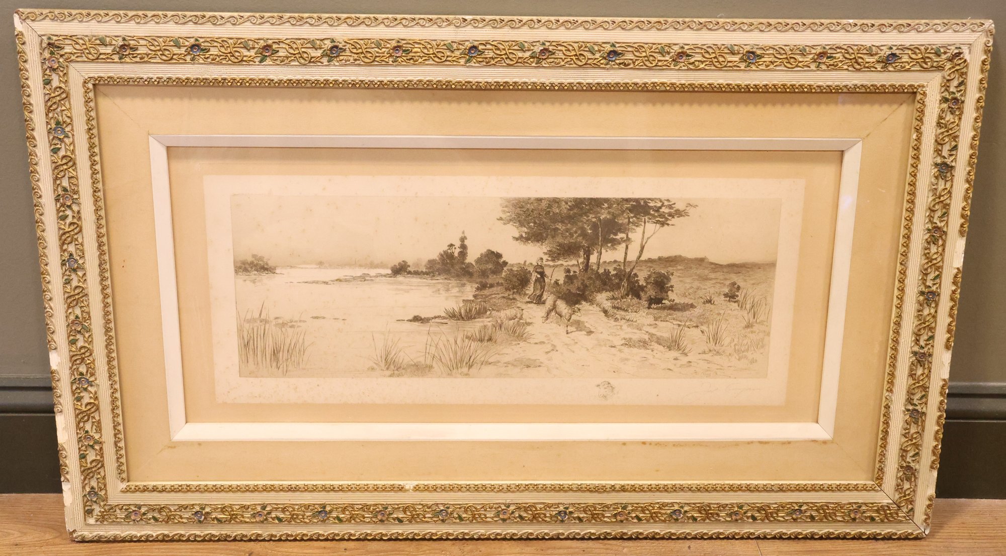 Antique 1890 Framed James Fagan Etching Print Beach Scene With Sheep ...