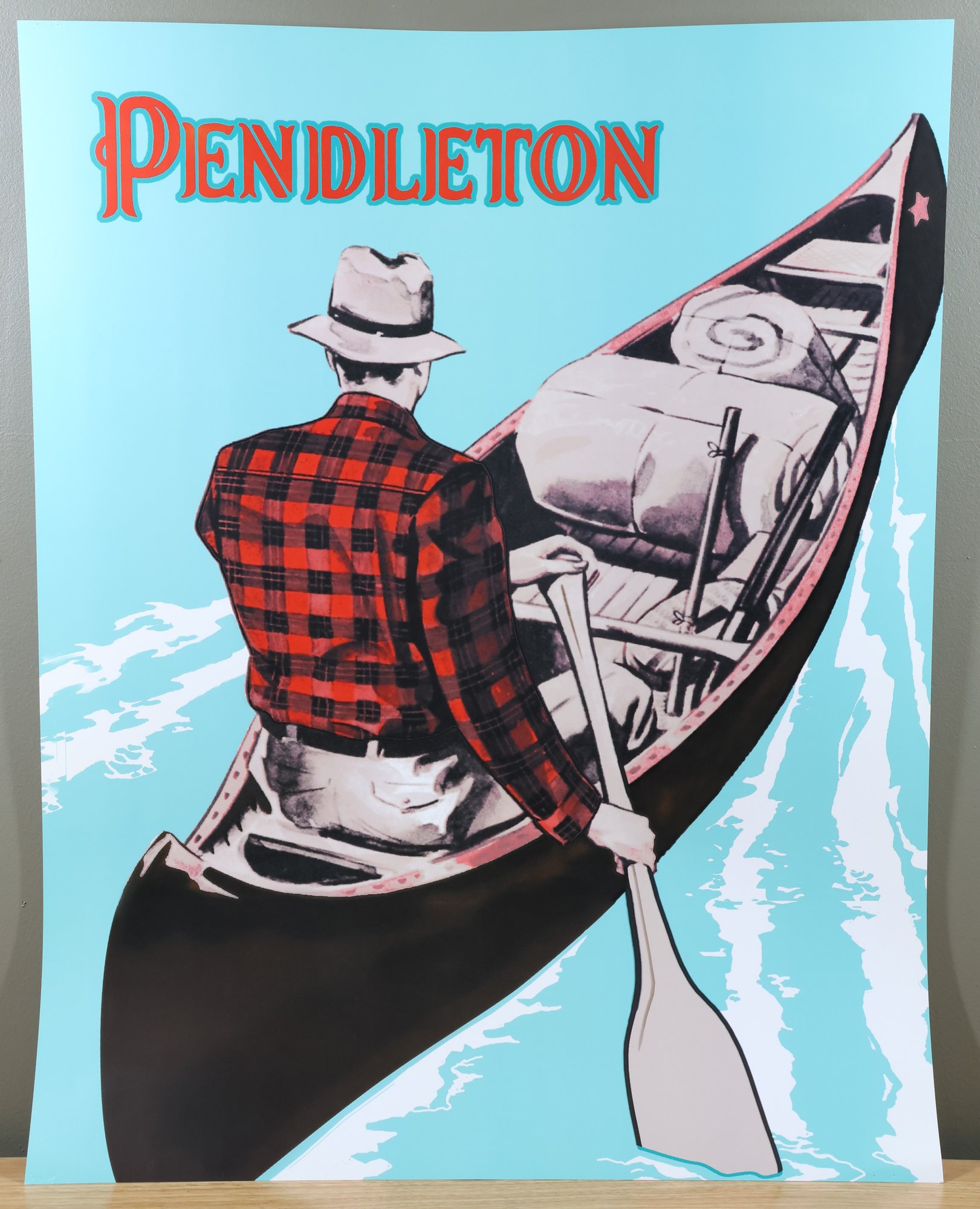 Vintage Pendleton Woolen Mills Canoe 28in. X 22in. Blue Wall Poster ...