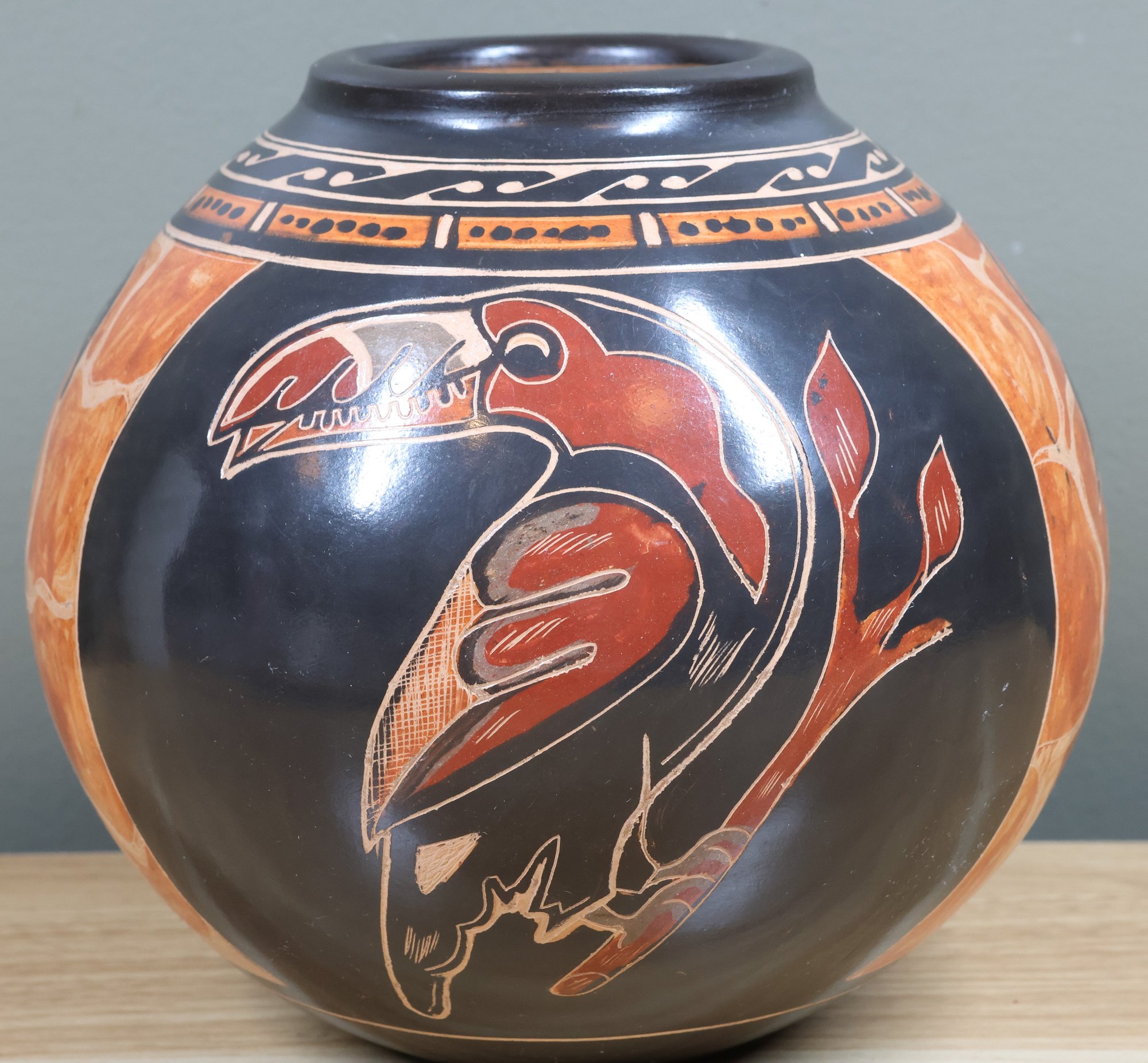 Traditional Chorotega Handcrafted Guatil Pottery Vase Toucan Design ...