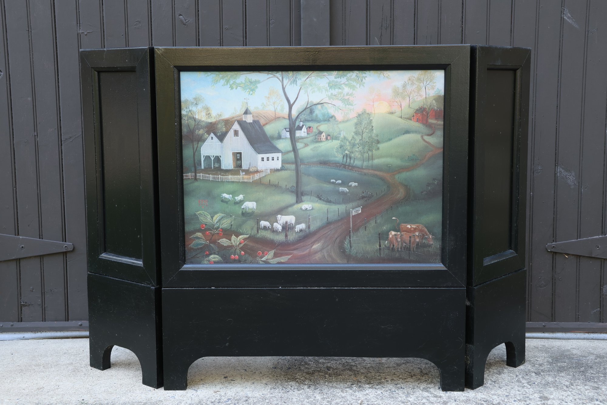 Village Fireboard Reproduction Painting Of Original By Elizabeth Gilkey ...