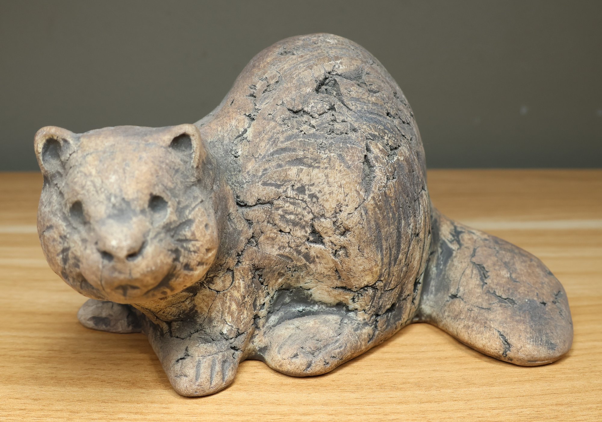 Signed UAS Carved Stone Beaver Statue Sculpture Figurine Faux Wood ...