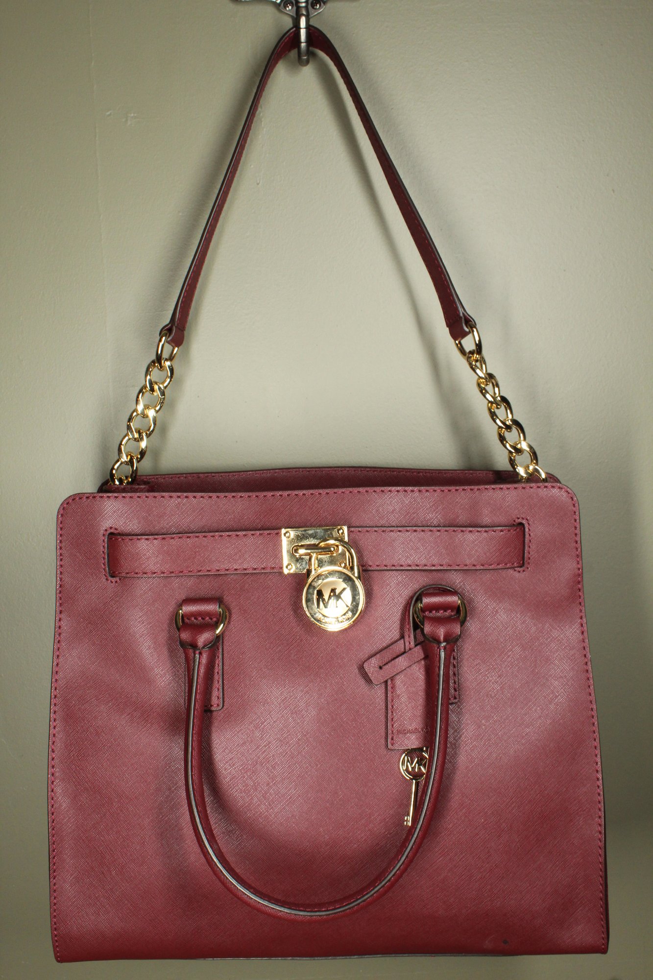 Michael Kors Specchio Large North South Hamilton Tote Burgundy Maroon ...