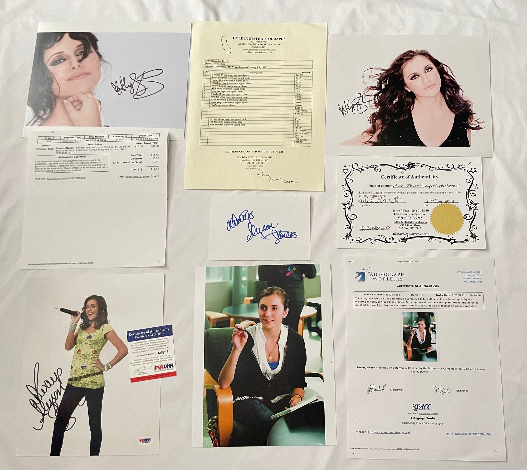 Lot 4 Autographed 8x10 Photographs And Signature Card Alyson Stoner ...