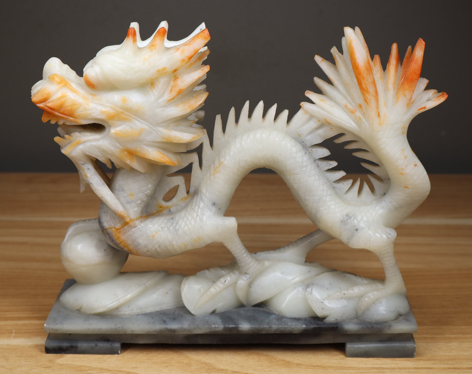 Large Antique Chinese Carved Dragon Jade Sculpture Natural Hetian Jade ...