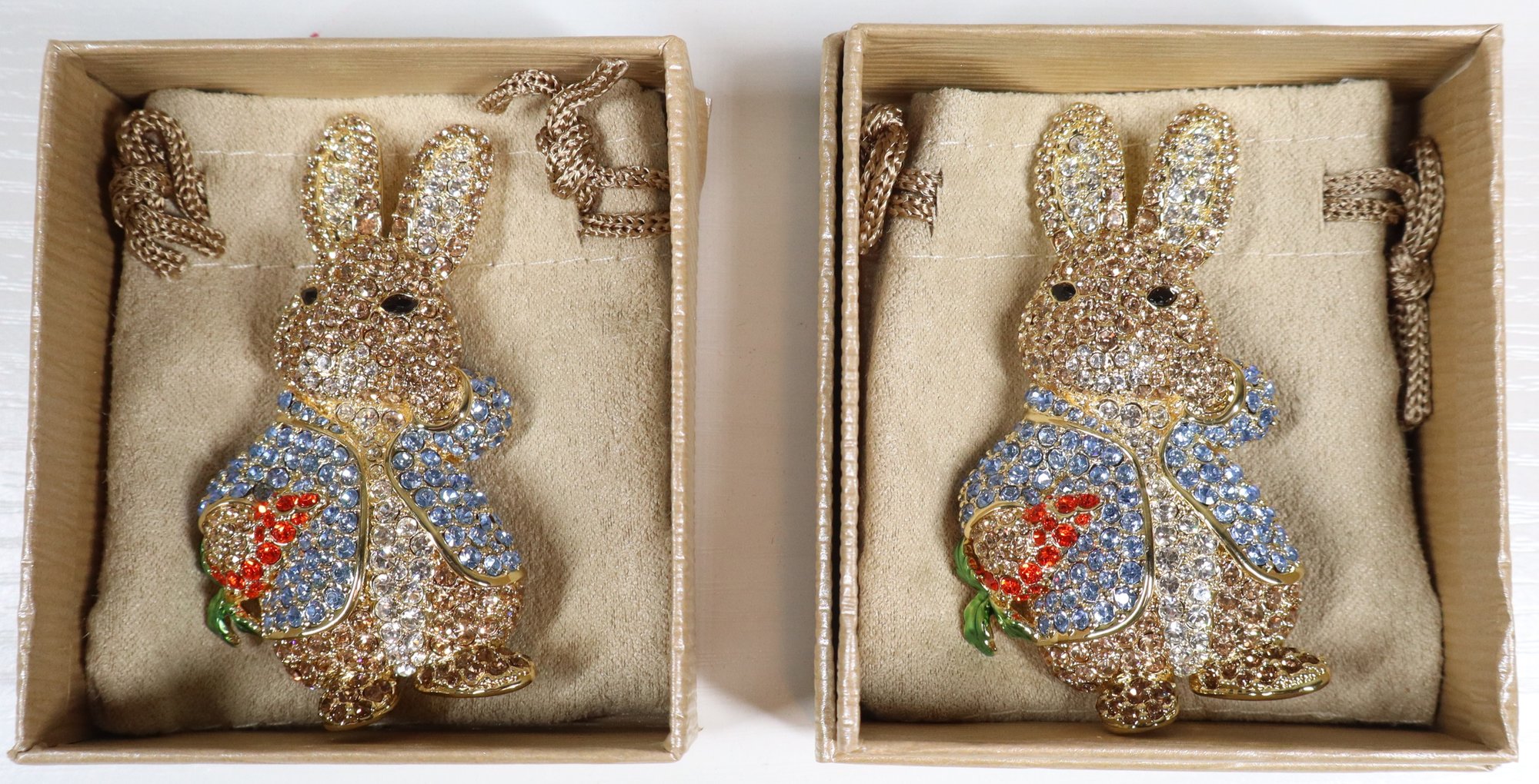 Lot Of (2) Bunny Brooches With Multicolor Crystals & Gold Tone, NIB ...