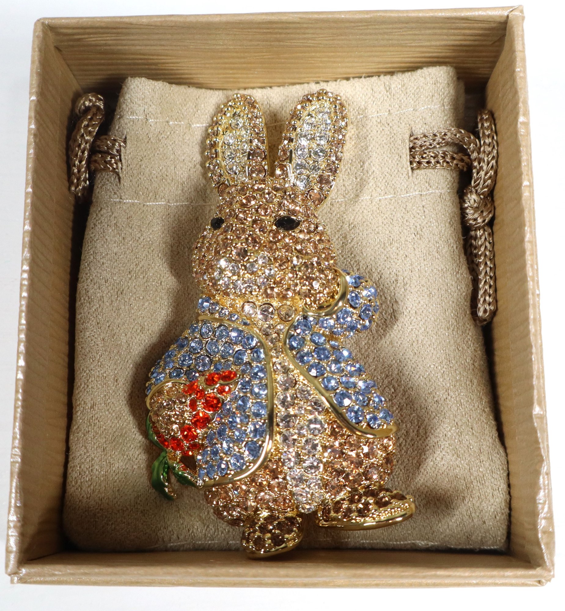 Lot Of (2) Bunny Brooches With Multicolor Crystals & Gold Tone, NIB ...
