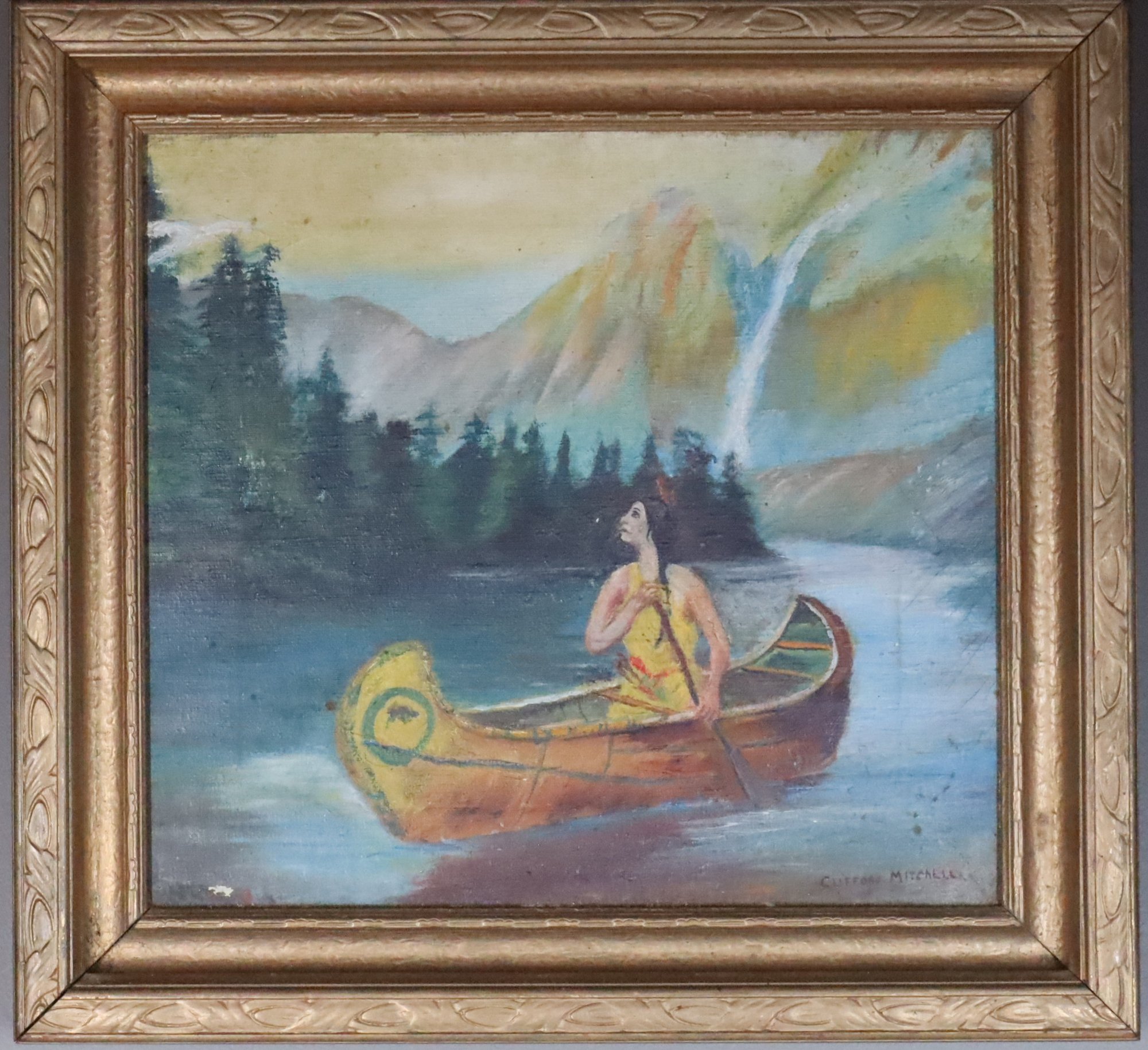 Native American Indian Brave Paddling Canoe Circa 1910 By Clifford ...