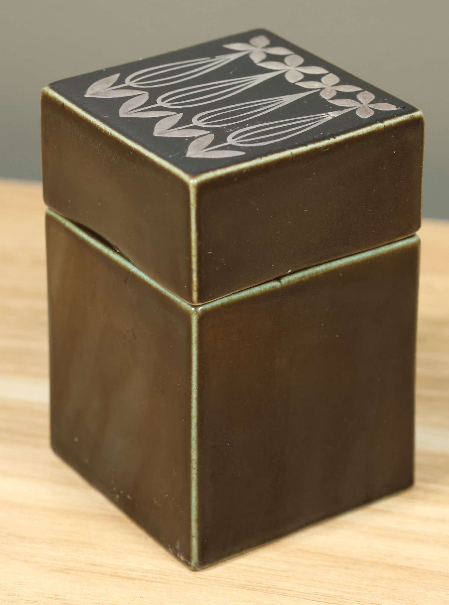 Gustavsberg Sweden Mid Century Art Pottery Box With Silver Overlay Sven ...