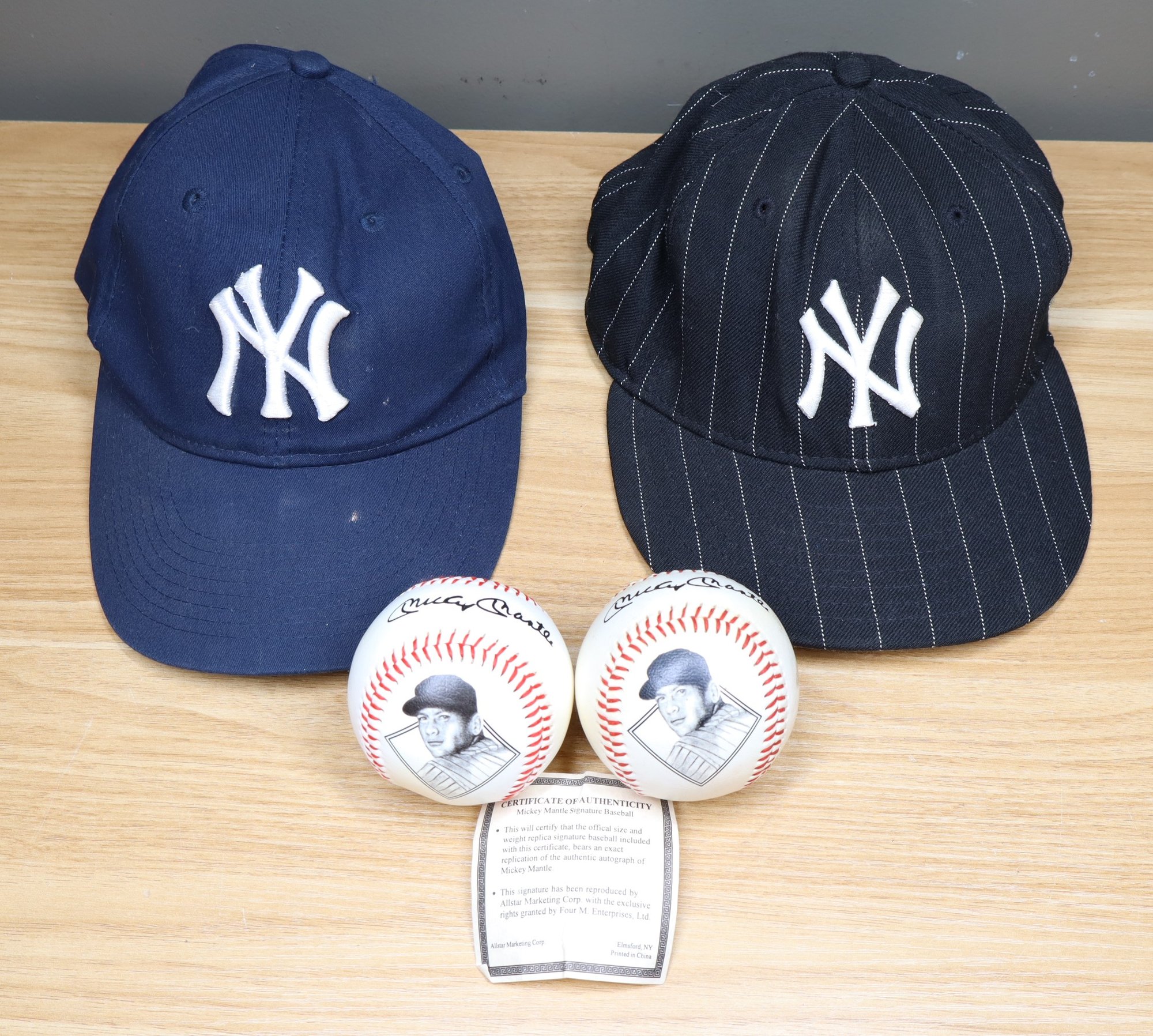 Lot Of Yankee Items- 2 Hats And 2 Authentic Mickey Mantle Signed ...