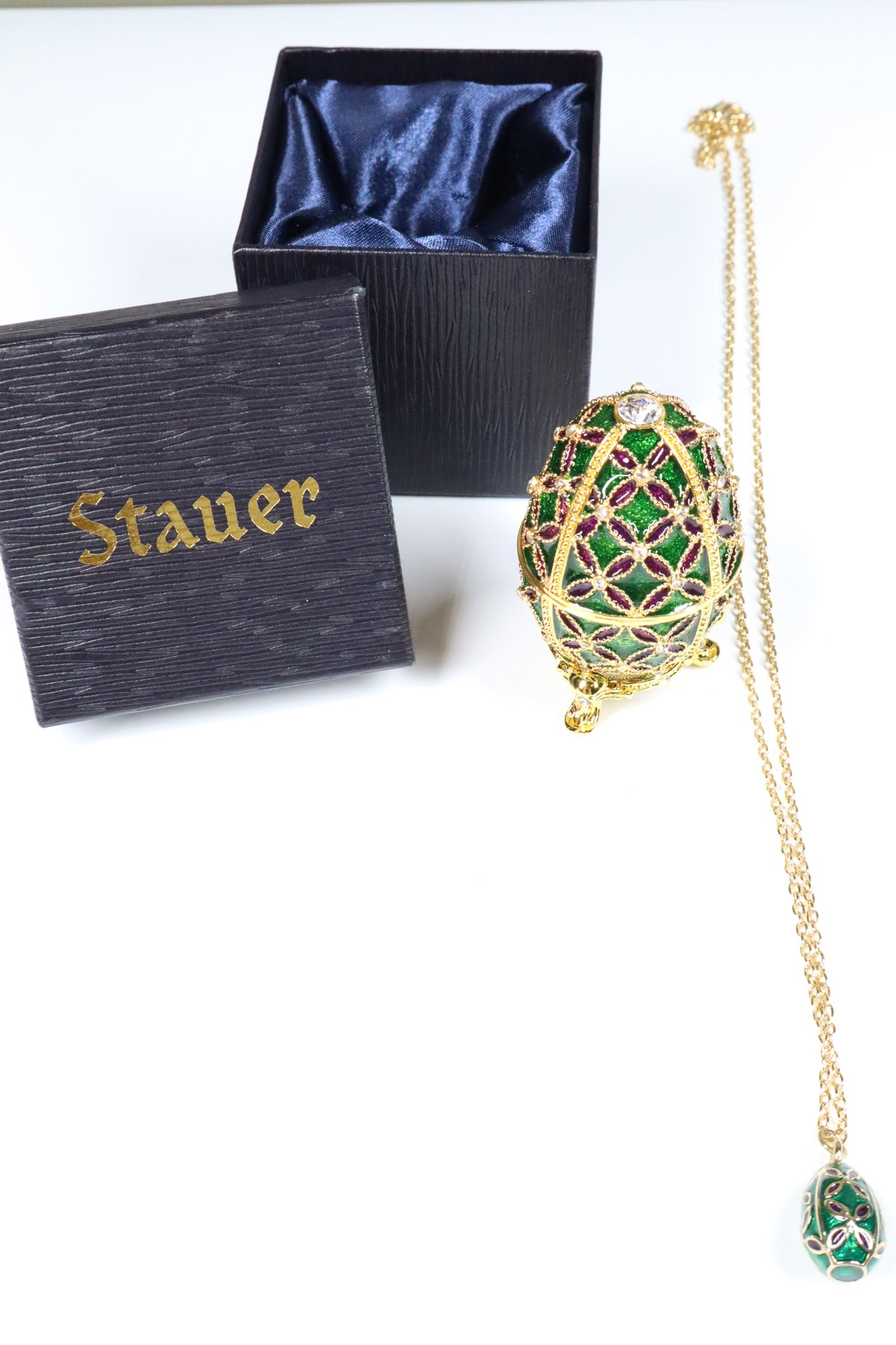 Vintage STAUER Egg Trinket Box With Matching Pendant Necklace With Box ...