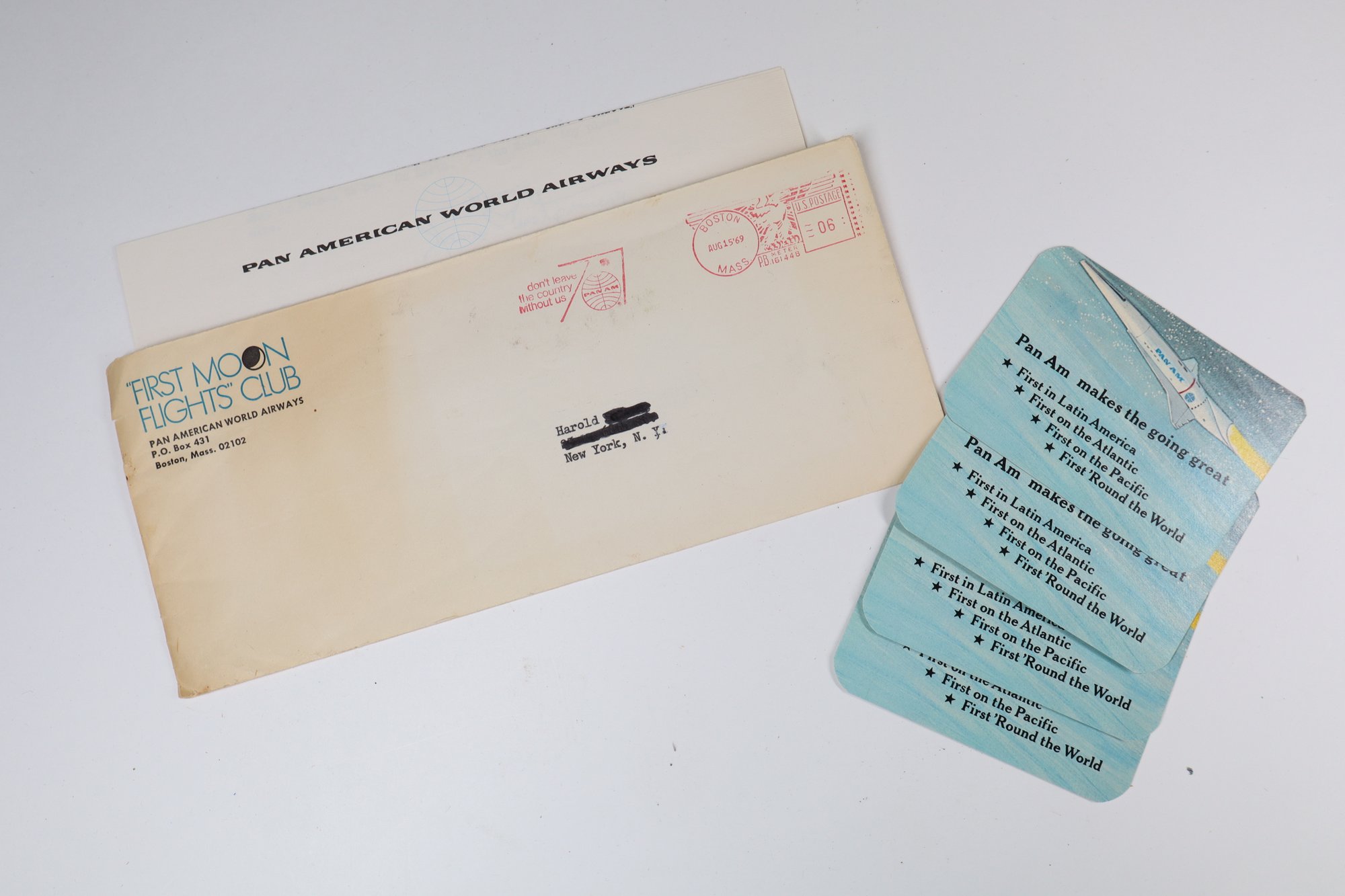 Envelope With Signed Letter And Membership Cards For The Pan-Am First ...