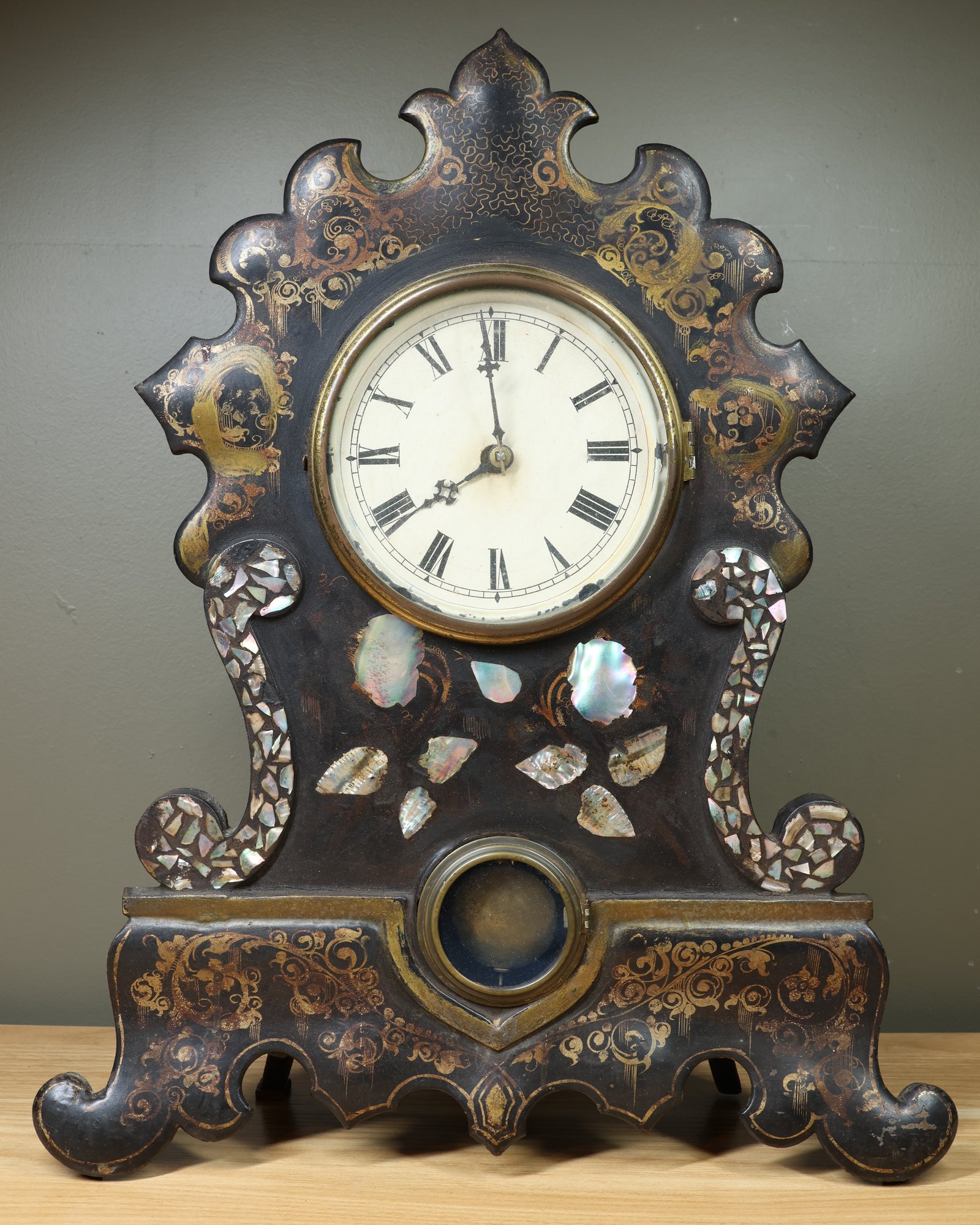 Antique Cast Iron Mantle Clock With Mother Of Pearl Inlay #5736 ...
