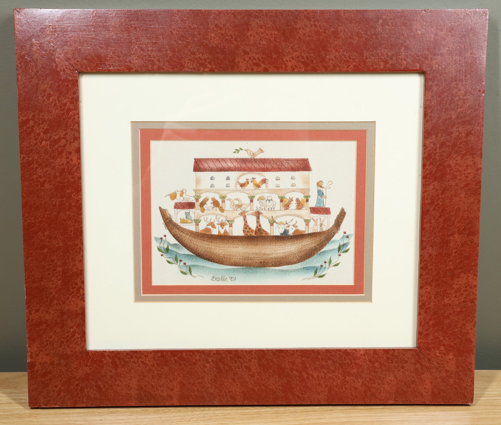 Vintage 2001 Framed Theorem Painting Noah's Ark Art Signed Eslin #5864 ...