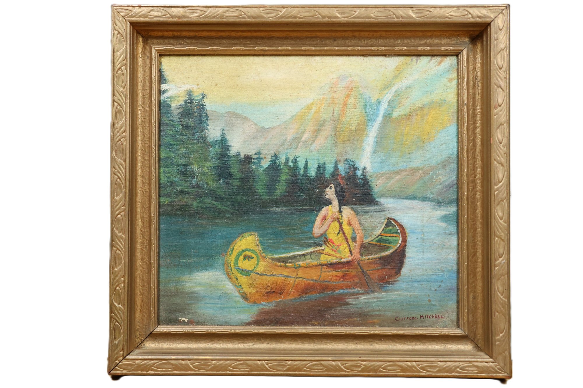 Clifford Mitchell Signed Antique Oil Painting Gold Gilt Frame Indian ...