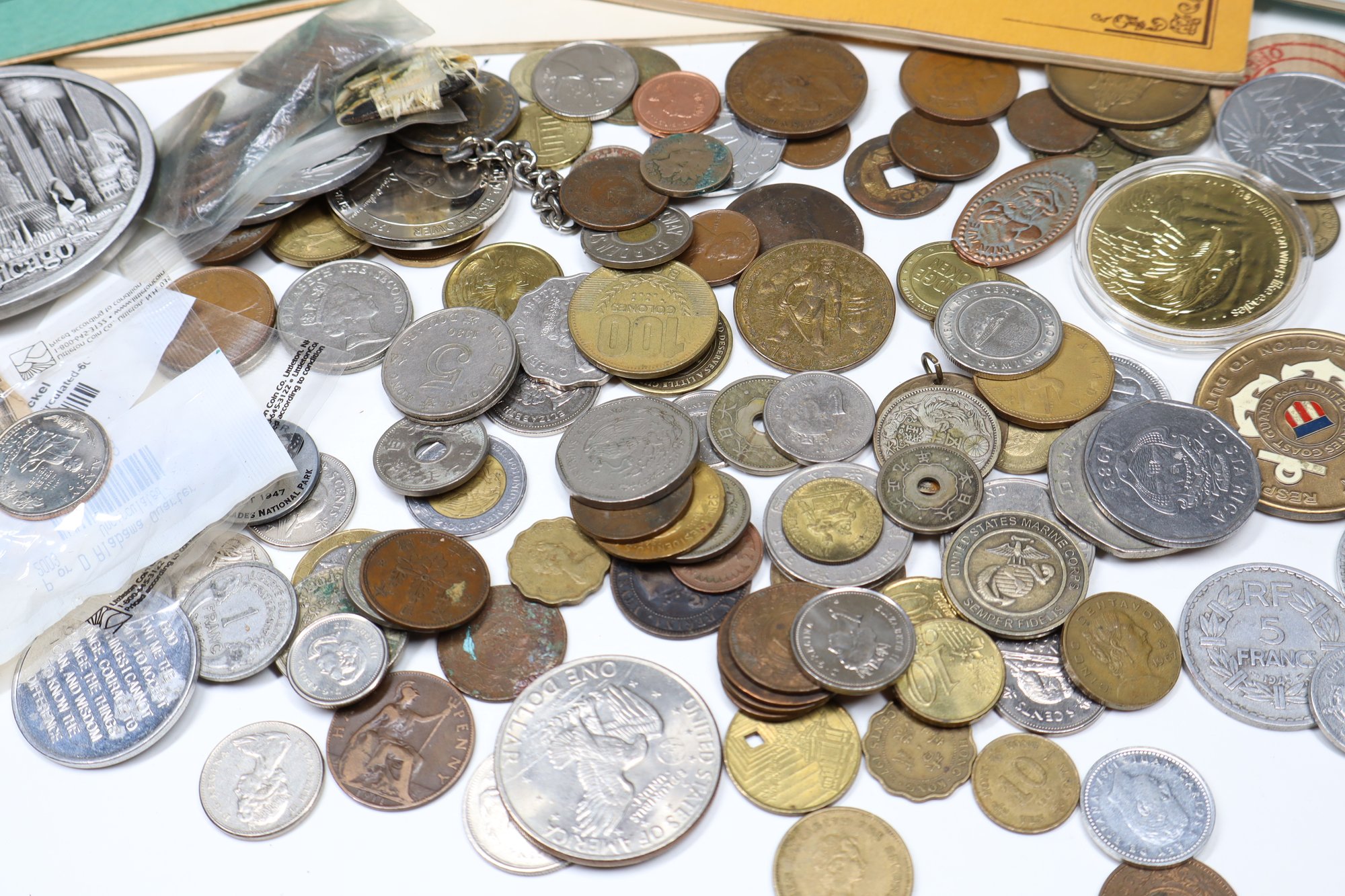 Lot Of Mixed Metal Coins, Old Bills, Public Auction Sale Pamphlets, And ...