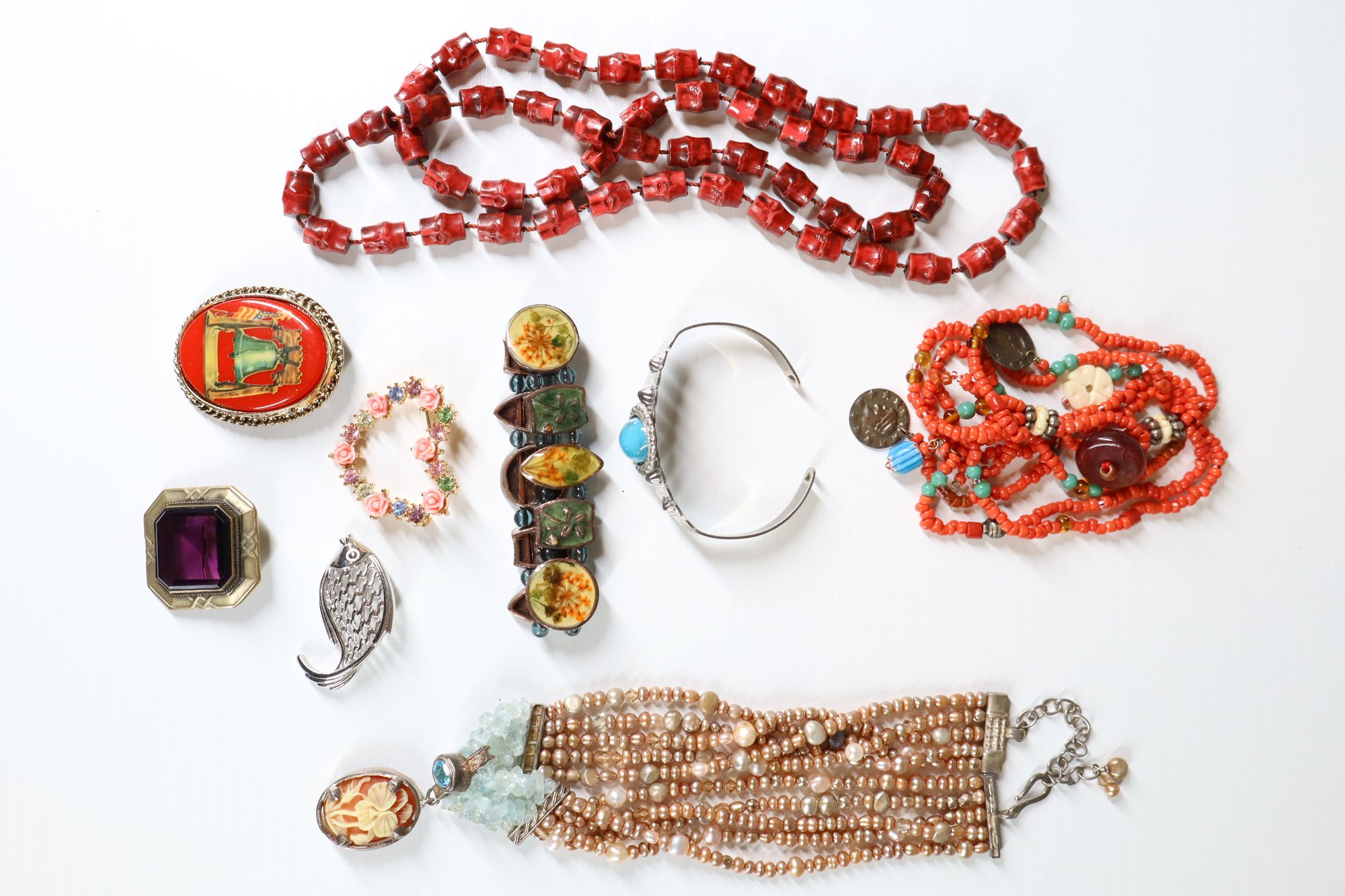 Vintage LOT Necklaces Brooches - Metal Monk Beaded Necklace #6622 ...