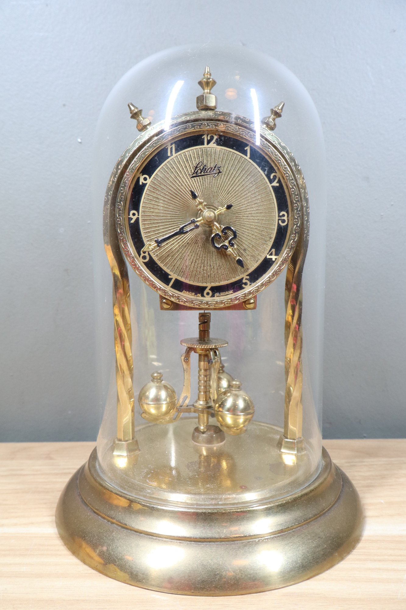 Schatz Glass Dome Spinning Figures Shelf Clock Made In Germany #7989 ...