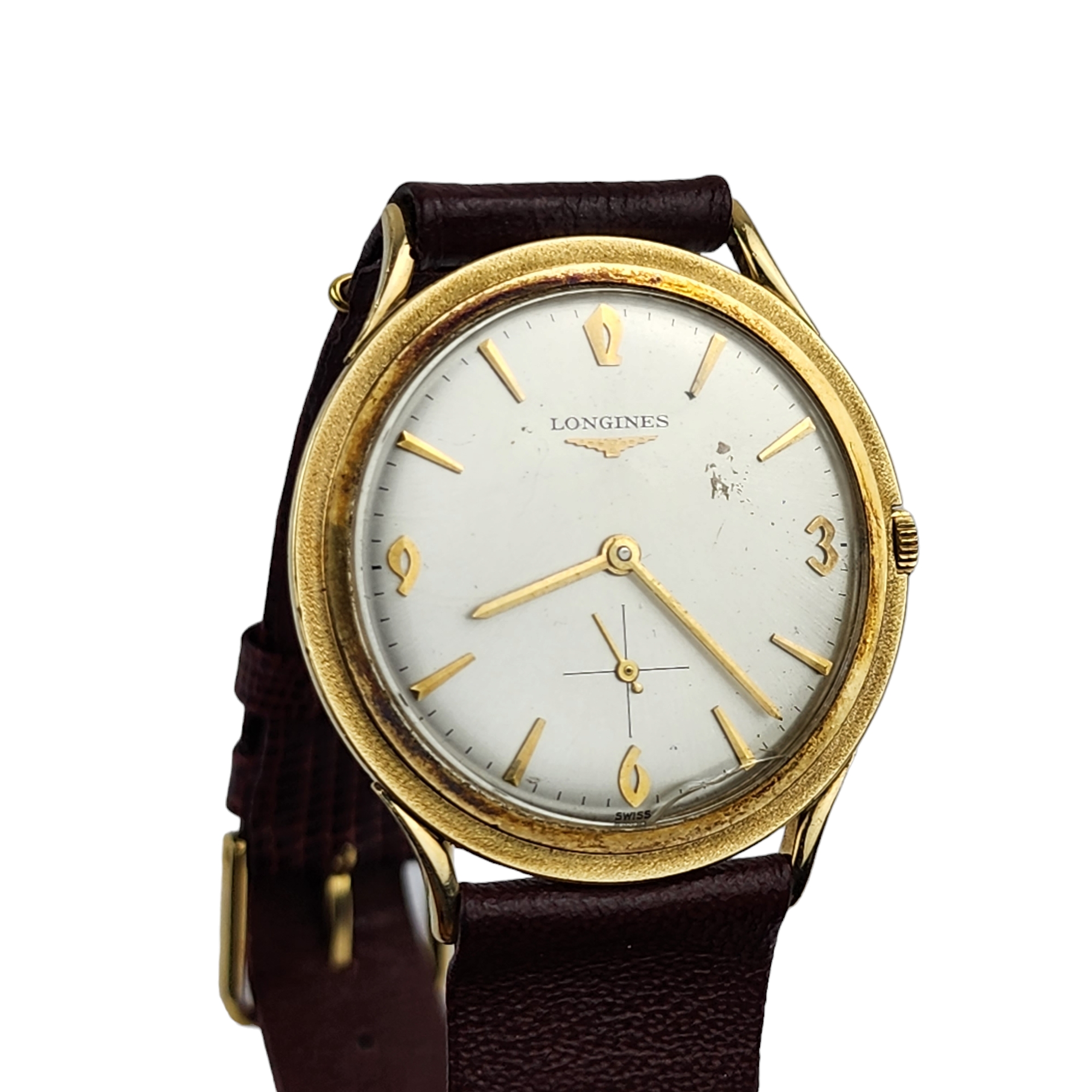 Longines 14K Yellow Gold Manual Watch With Leather Band #1636 | Auctionninja.com