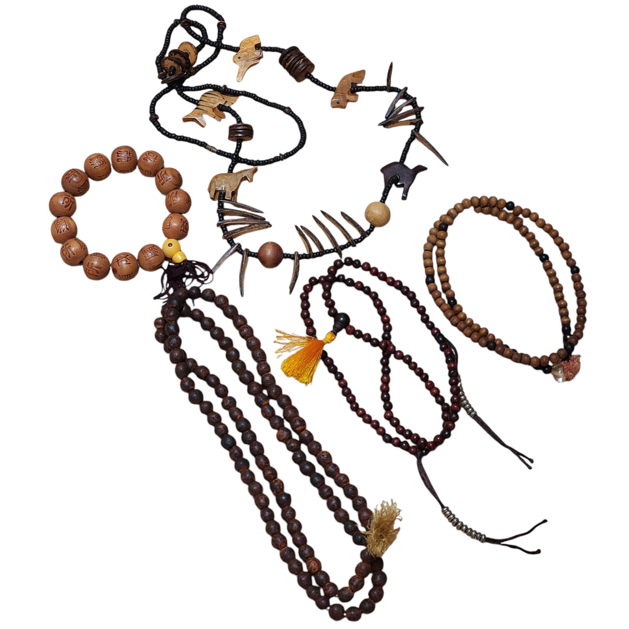Old Tibetan Buddha Bodhi Seed Mala With Yellow, Orange, Purple Tassle ...