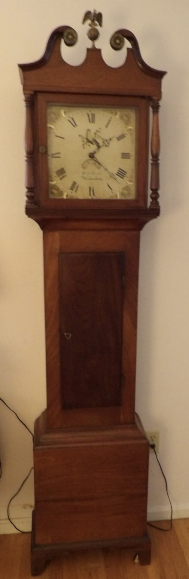 H G Hanks Walnut Tall Case Clock With Bell Ringer Movement #2627 ...