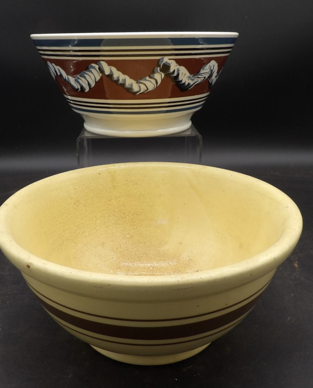 Yellow Ware Banded Mixing Bowl And Replica Earth Worm Mocha Bowl #3061 ...