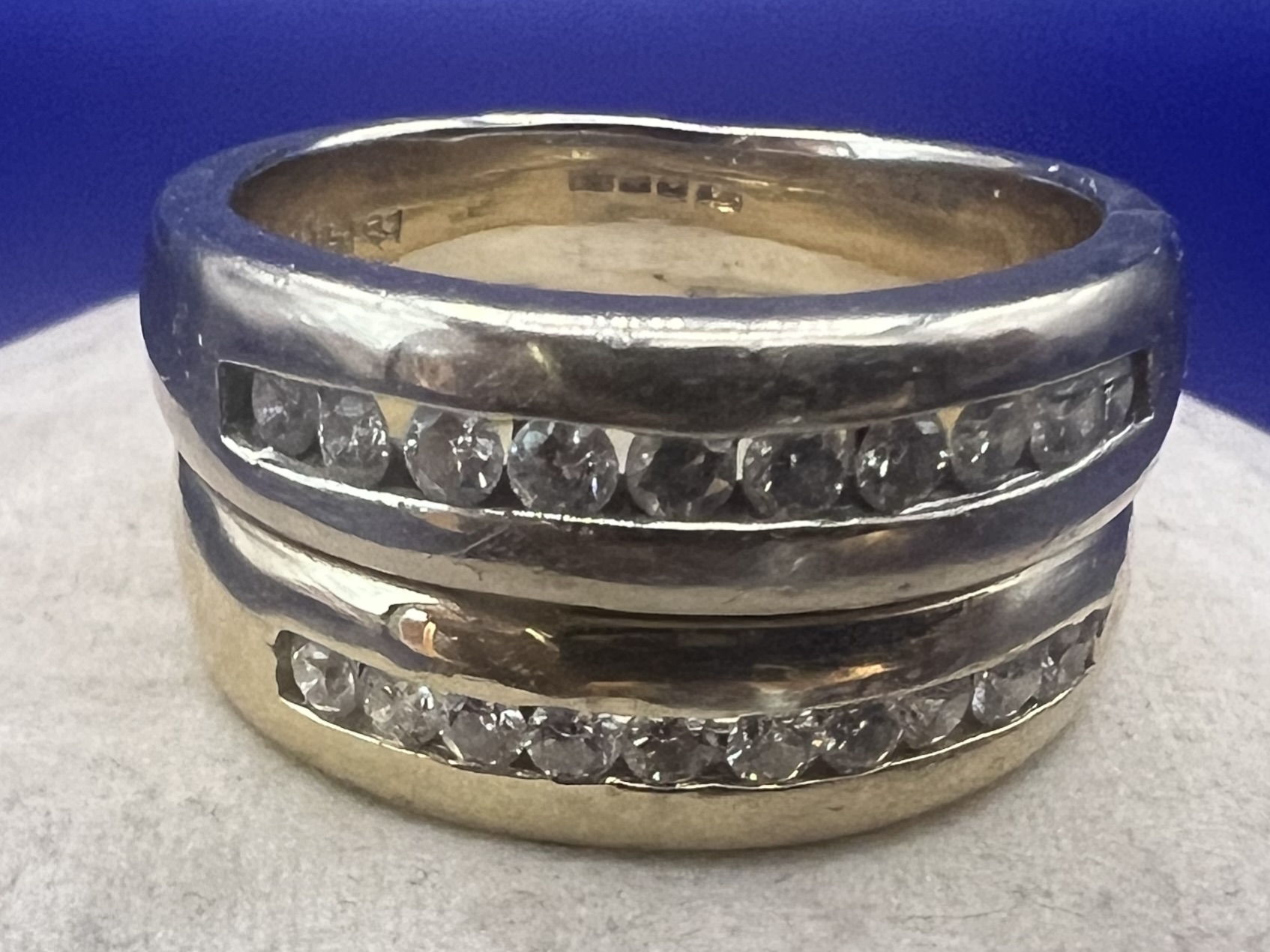 Gent's Double Band Diamond Encrusted 14K Pinky Ring #3132 ...