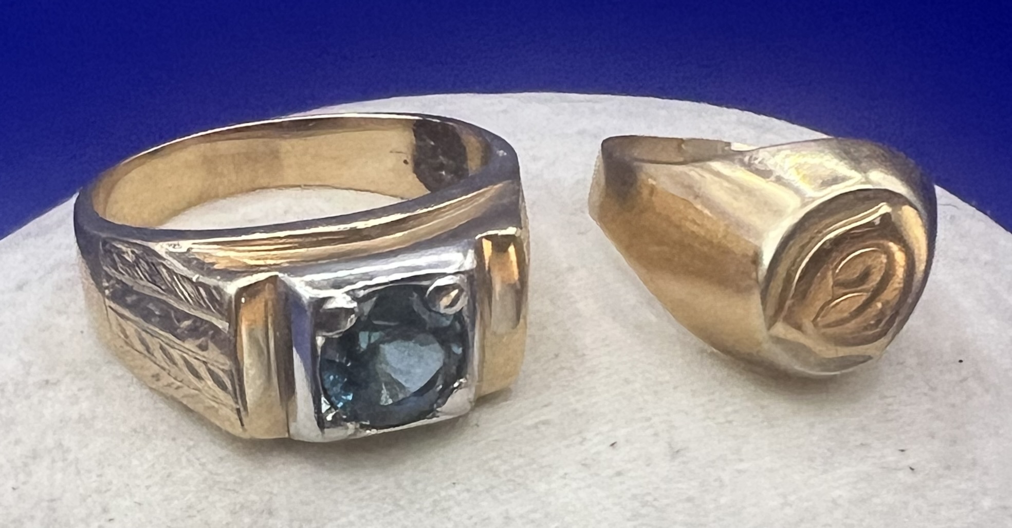 Gent's 10K Blue Topaz Pinky Ring And Child's 18K Pinky Ring #3134 ...