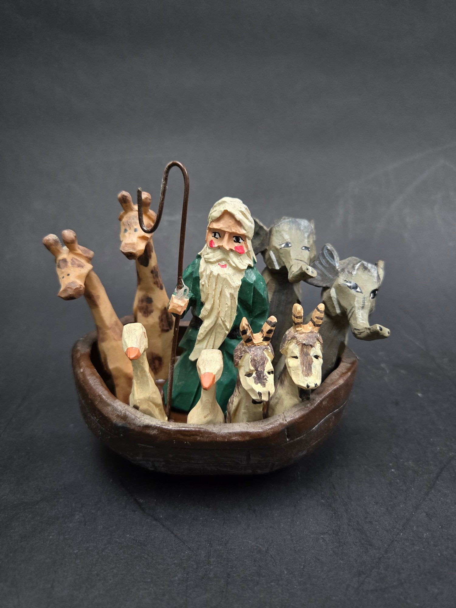 Resin Folk Art Noah's Ark With Noah And Animals About 5 Inches Across ...