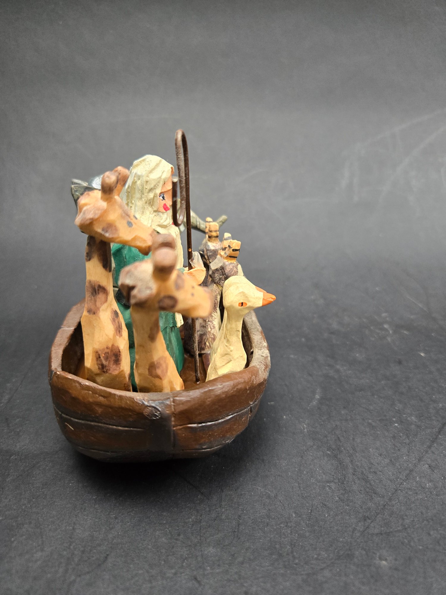 Resin Folk Art Noah's Ark With Noah And Animals About 5 Inches Across ...