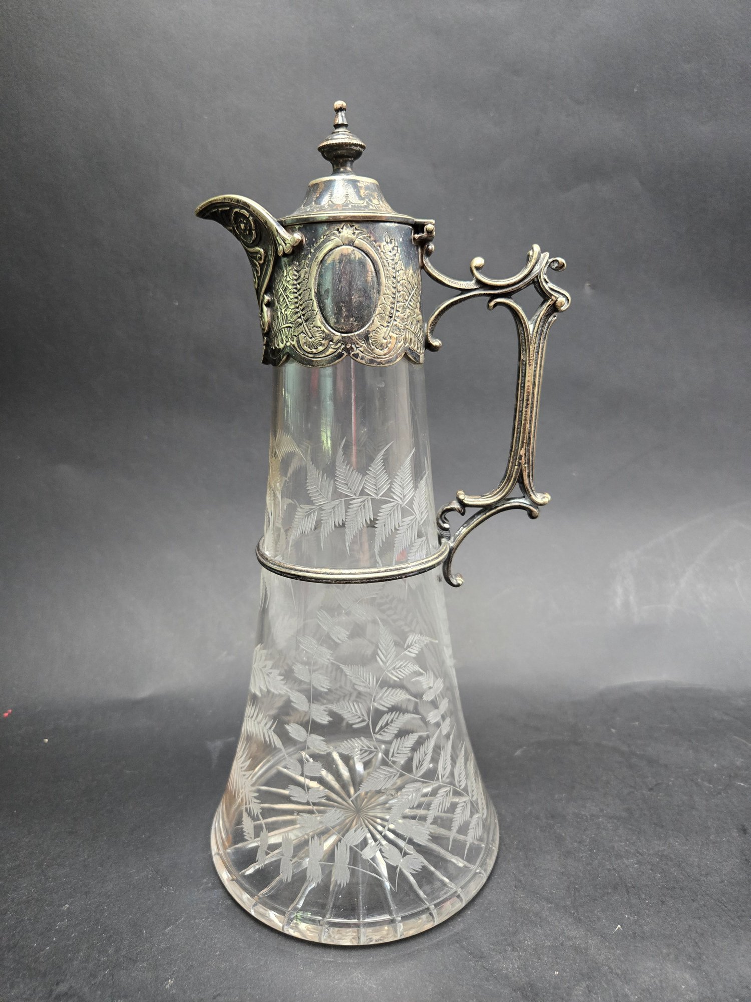 Victorian Silver Plate Claret Decanter - Etched With Ferns 11 Inches ...