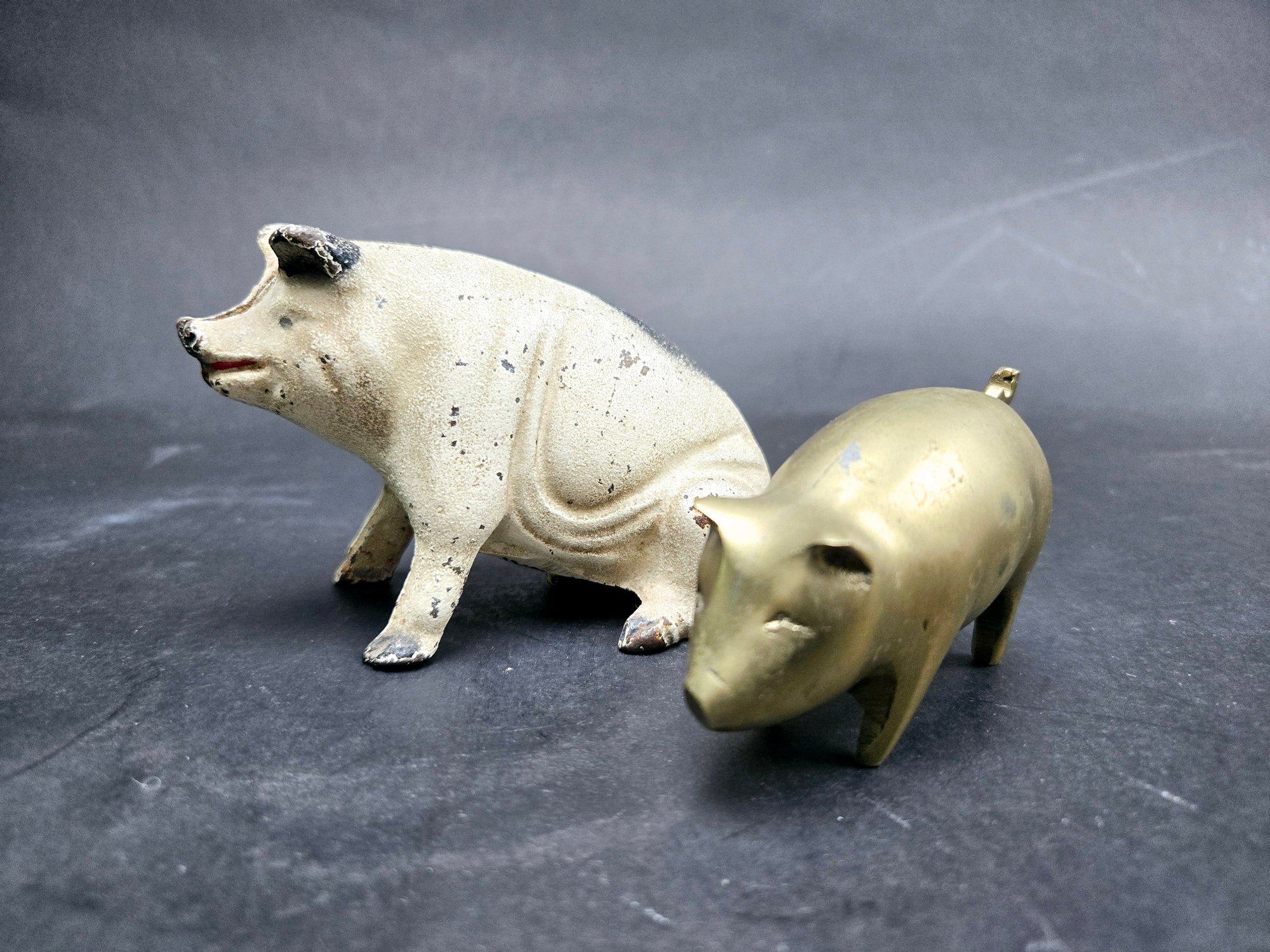 Two Little Pigs - Antique Bank And Brass Piggy #9281 | Auctionninja.com
