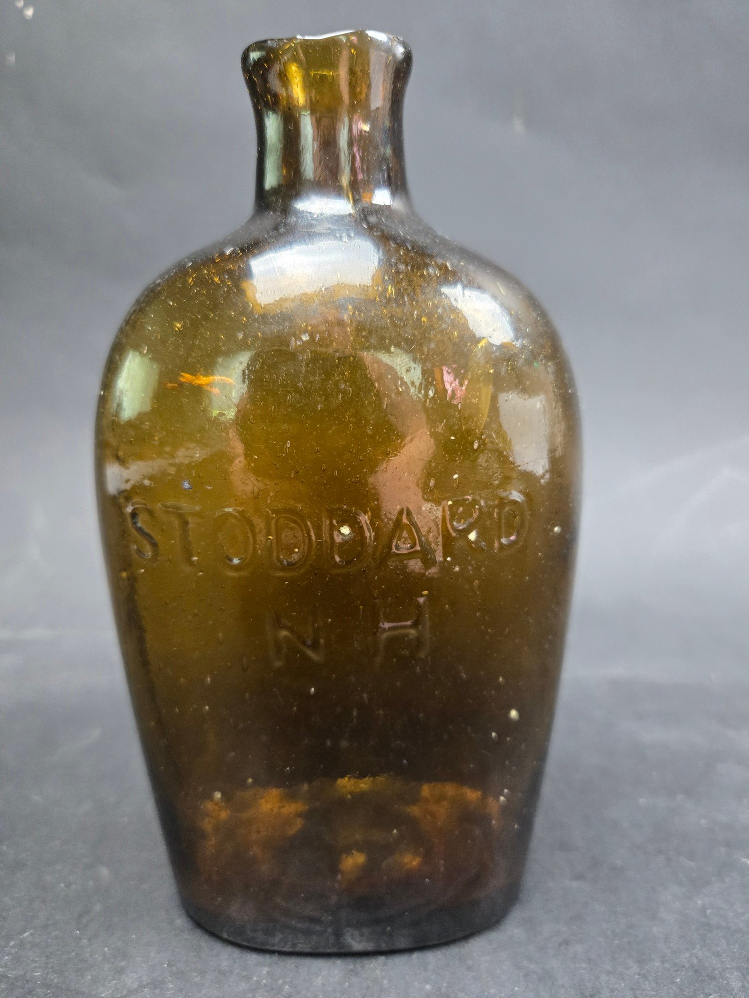 Granite Glass Co Stoddard NH Lettered Flask 1850-1860 Amber Rough ...