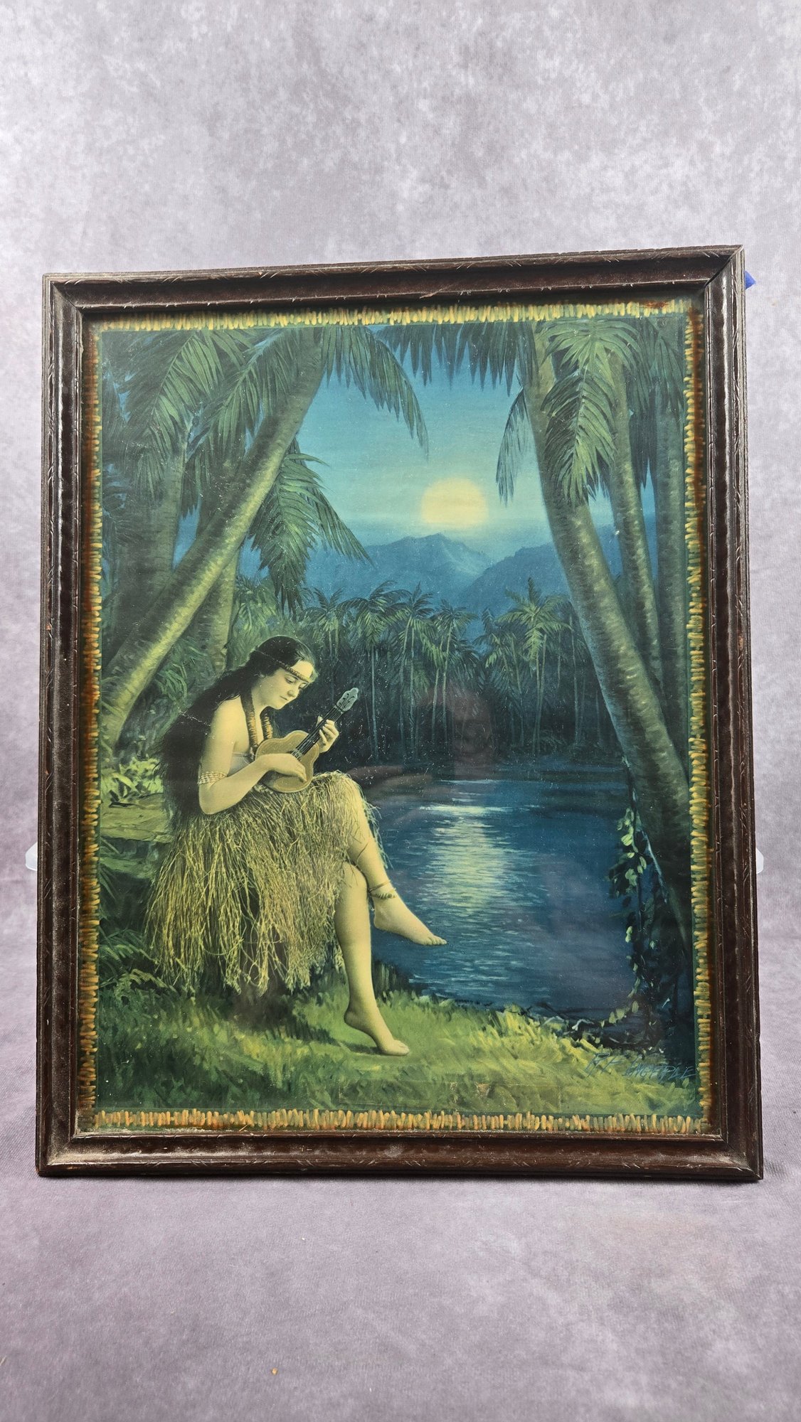 1930's Litho Print Hula Moon By Rudolph Ingerle 18 1/4 X 14 1/4 #11694 | Auctionninja.com