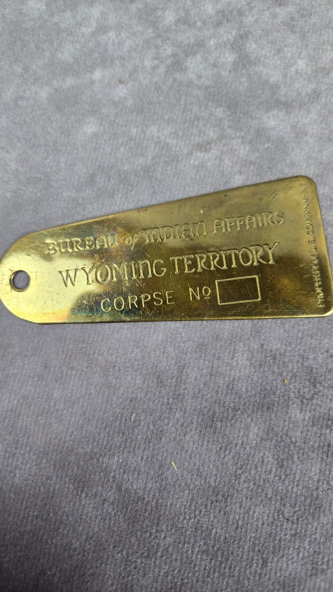 Bureau Of Indian Affairs Wyoming Toe Tag About 4 Inches #11833 ...