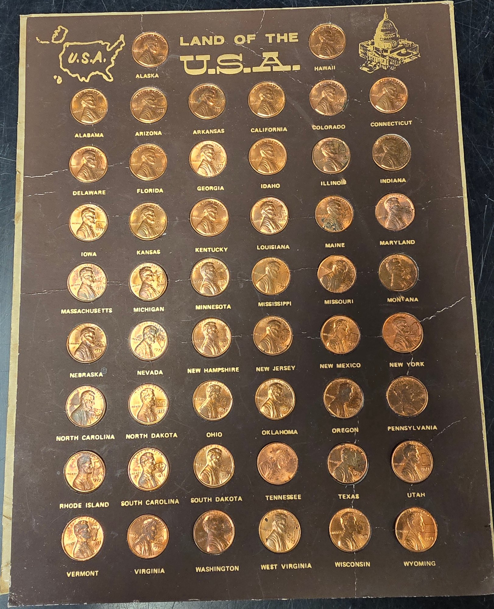 Land Of USA Stamped State Penny Collection 50 States 1973 #3624 ...