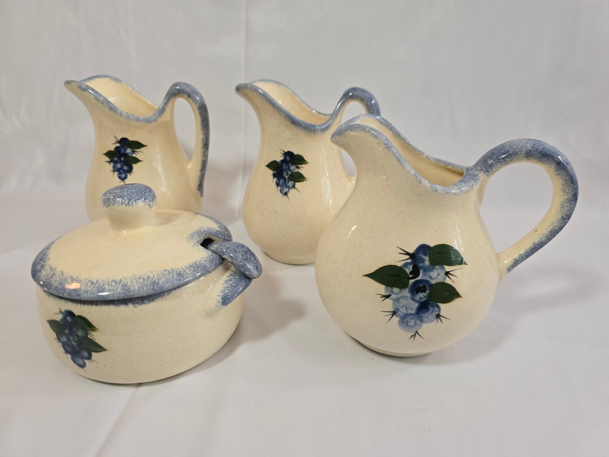 Blueberry Ceramic Pitchers & Sugar Bowl With Spoon #4010 | Auctionninja.com