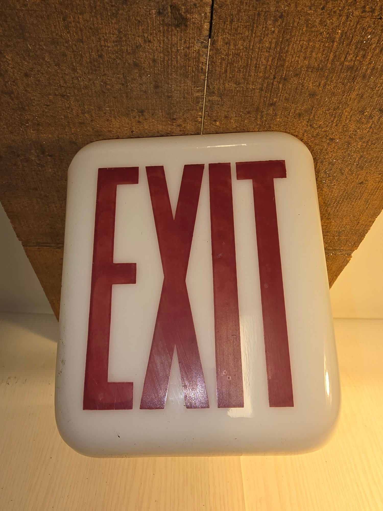 Antique Double-Sided Angled Milk Glass Exit Sign On Board #4561 ...