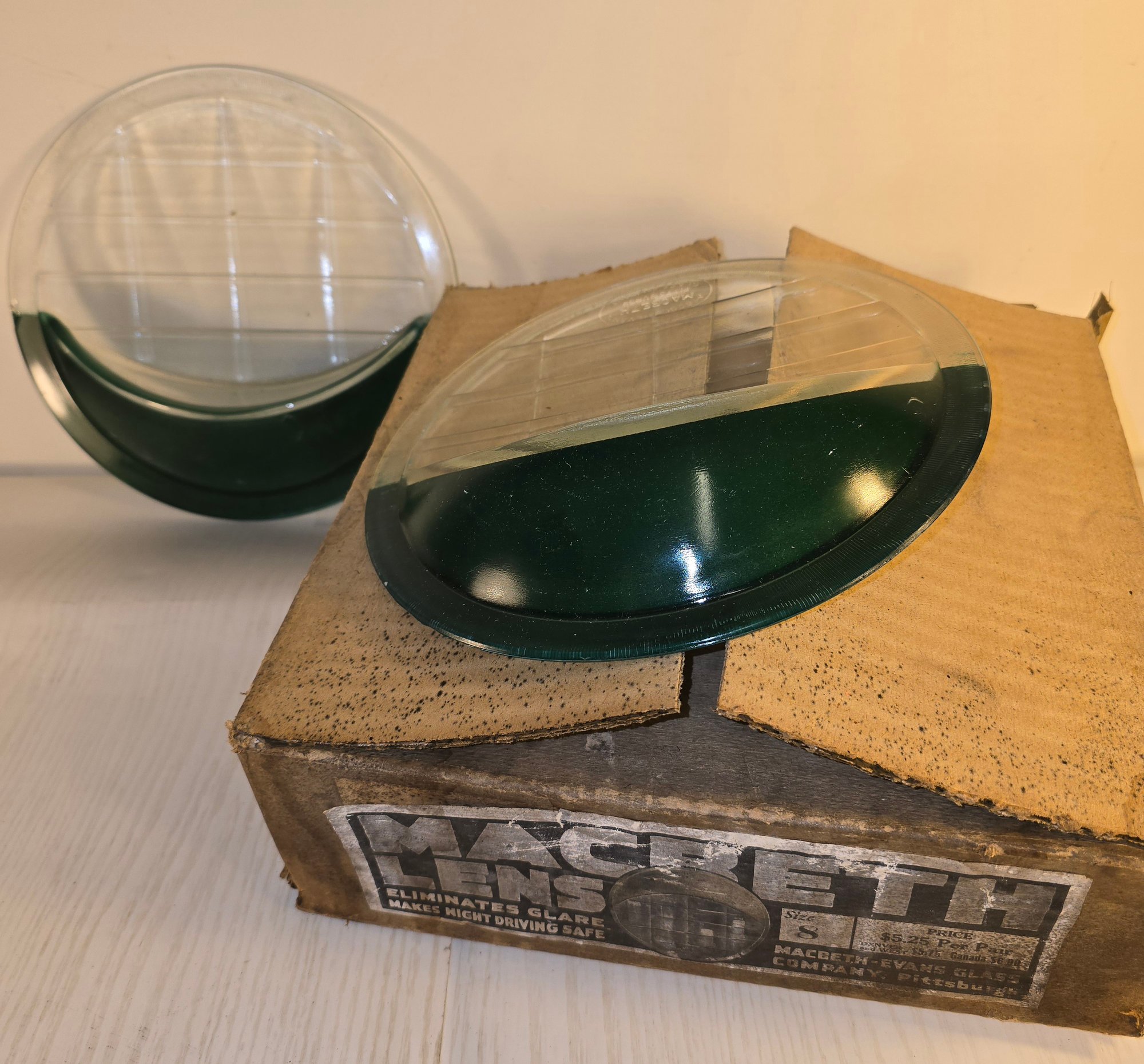 Pair Of Vintage Macbeth Evans 8" Headlight Glass Lenses With Green ...