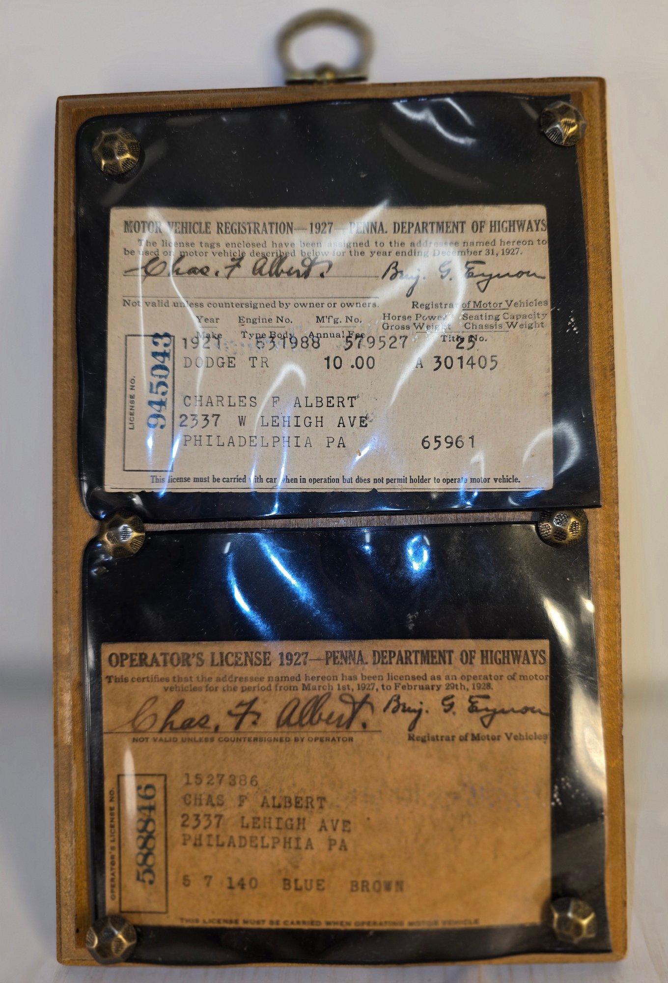 Vintage 1927 Pennsylvania Driver's License & Registration #4748 ...