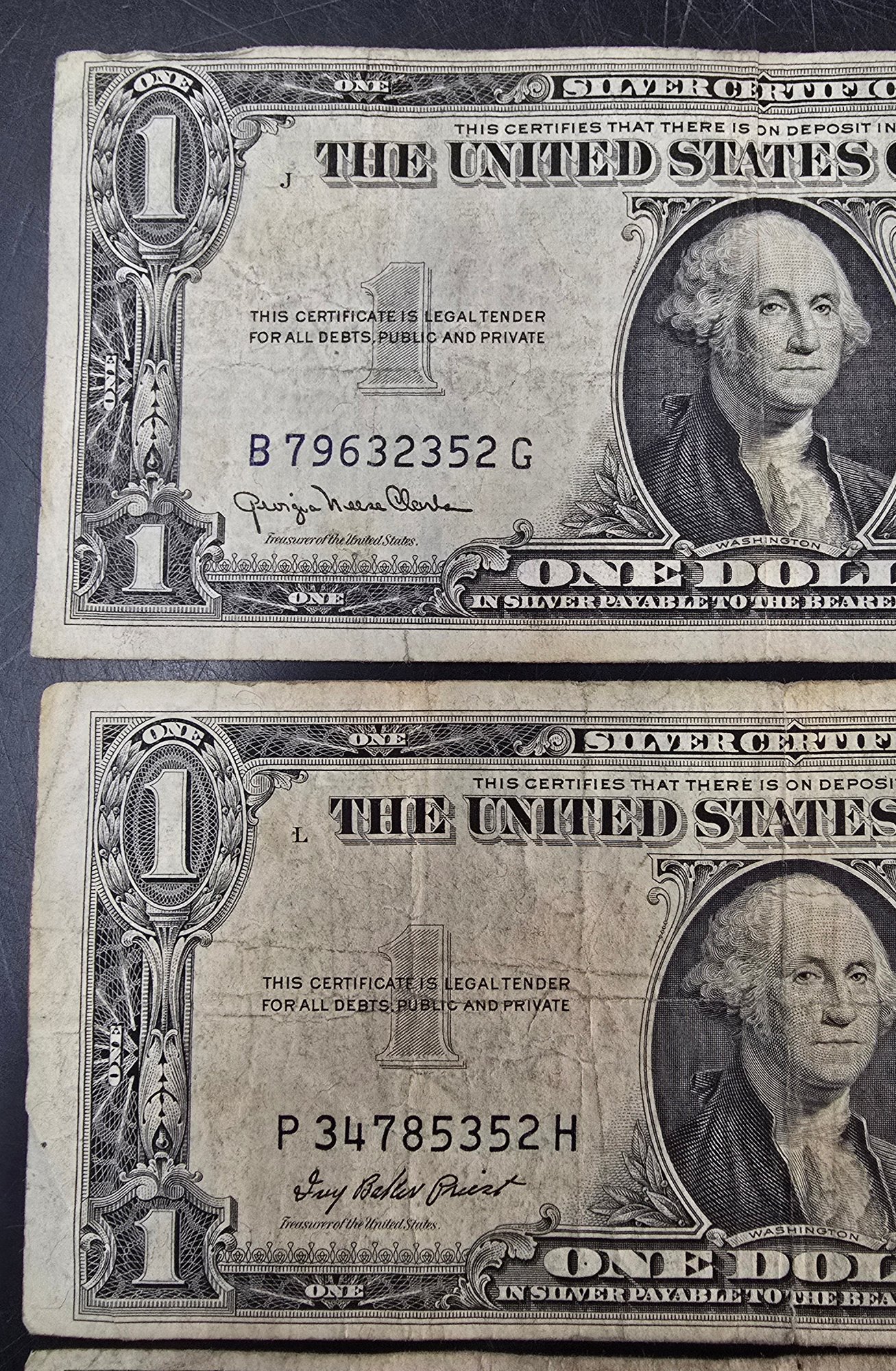 Four 1935 Circulated Silver Series 1 Dollar Bills 1935 D, E, F & G ...