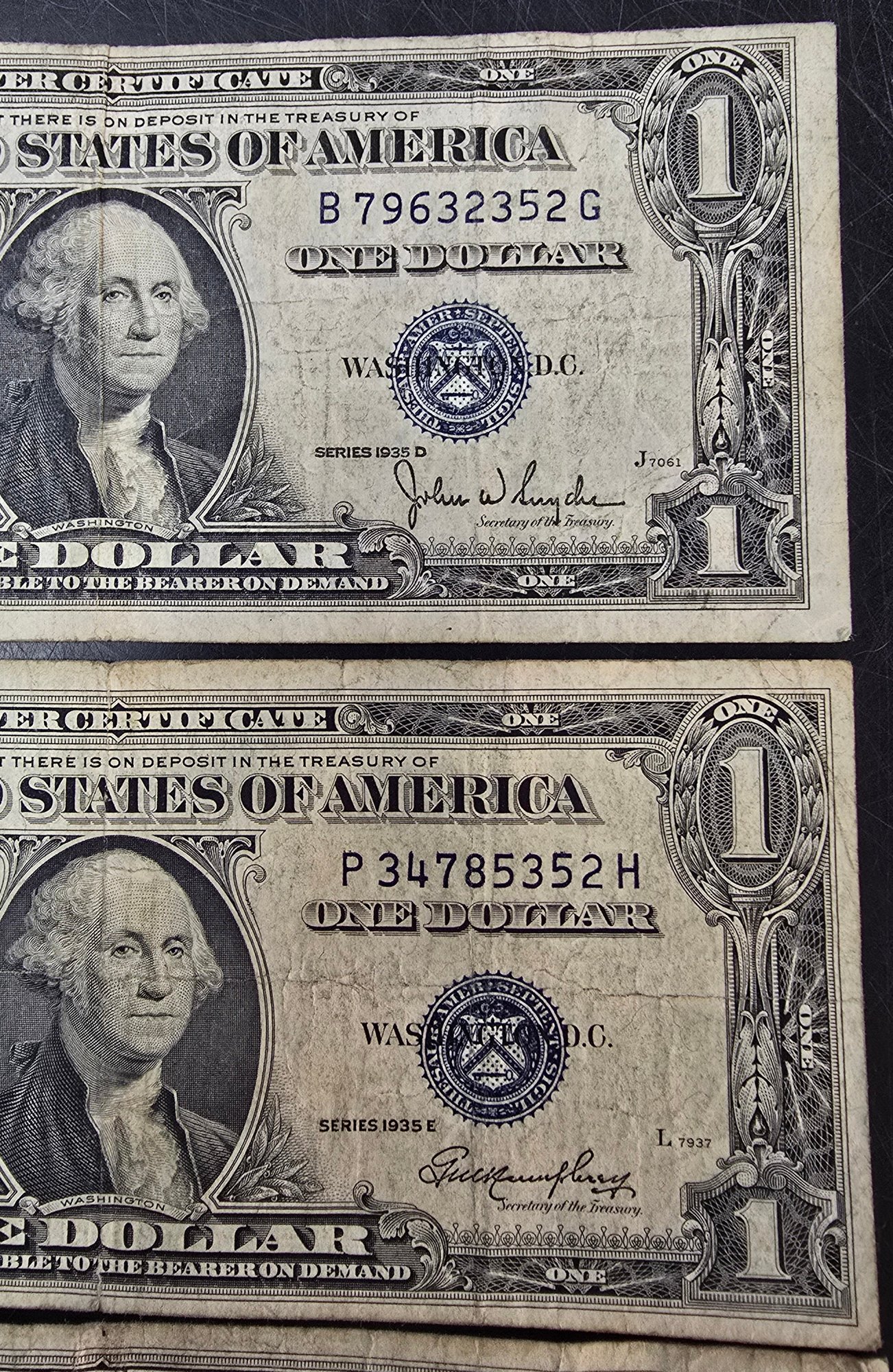 Four 1935 Circulated Silver Series 1 Dollar Bills 1935 D, E, F & G ...